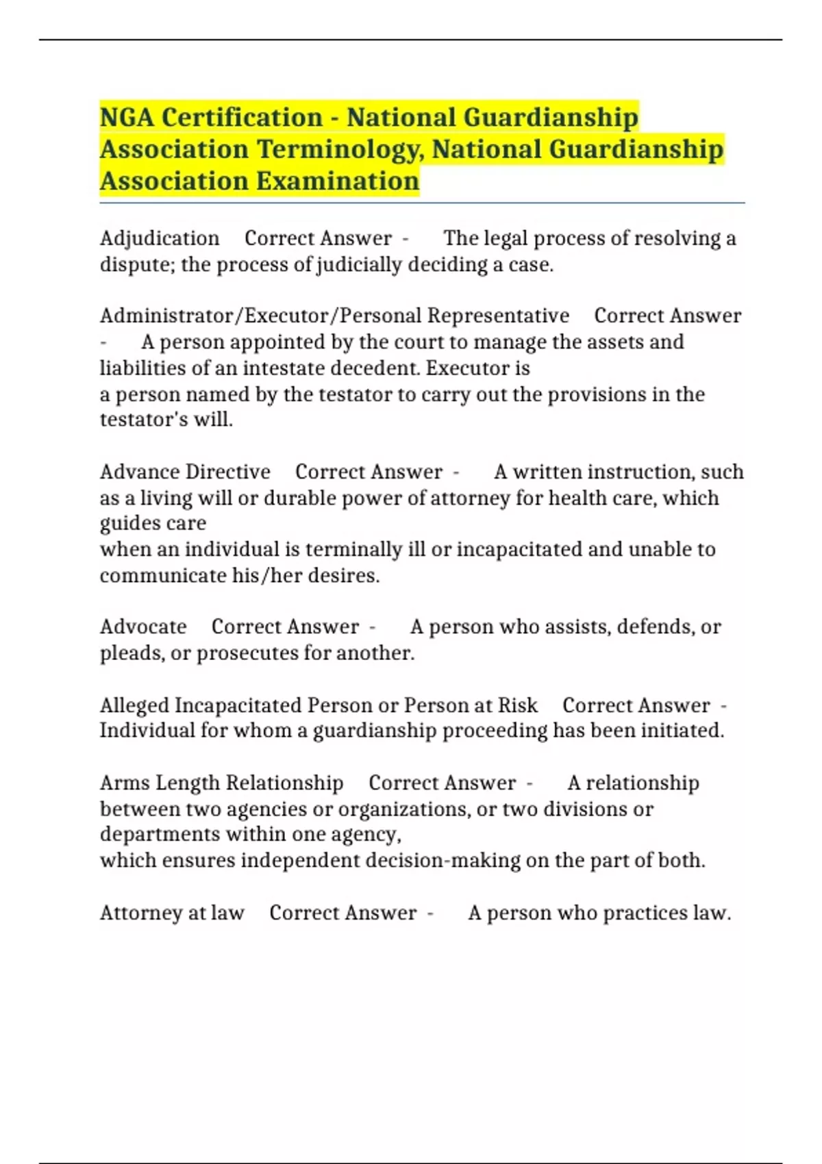 NGA Certification - National Guardianship Association Terminology ...