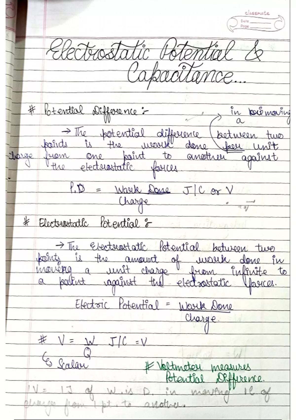 Summary Class 12 Physics Electrostatics Potential and Capacitance ...