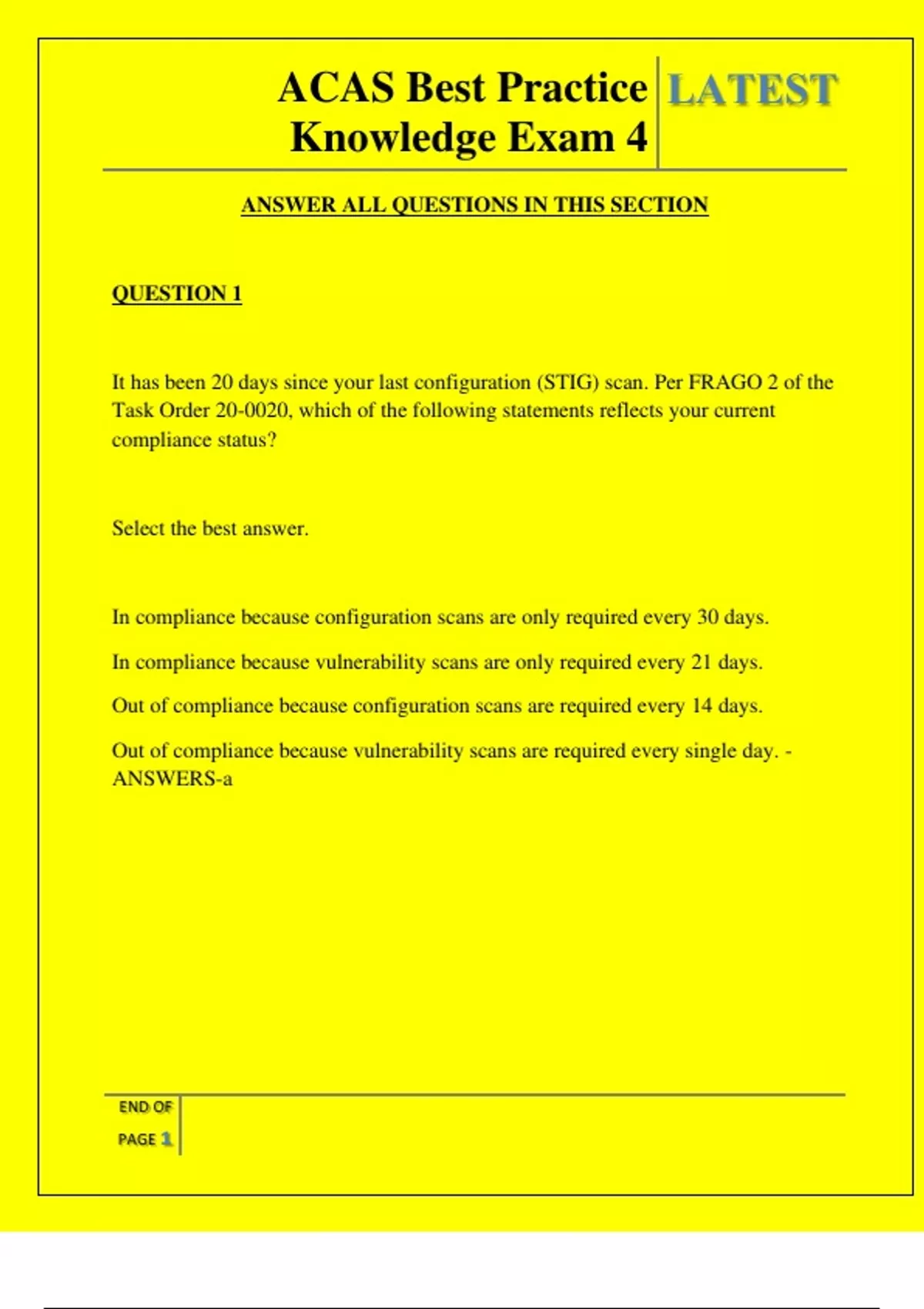 ACAS Best Practice Knowledge Exam 4 QUESTIONS AND ANSWERS 2025 - ACAS - Associate of the ...