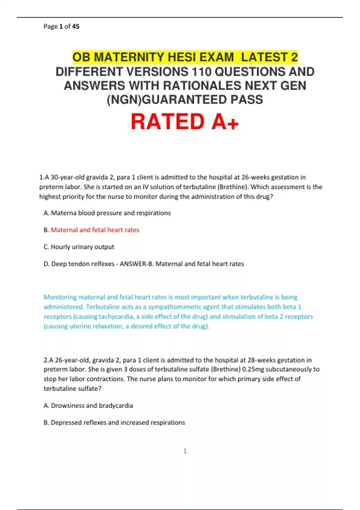 2025 HESI Maternity OB Exam Latest 2 Versions With 110 Questions And ...