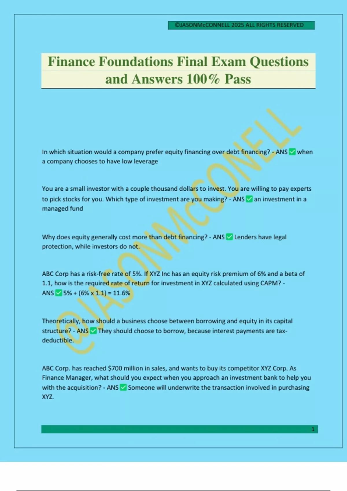 Finance Foundations Final Exam Questions and Answers 100% Pass ...