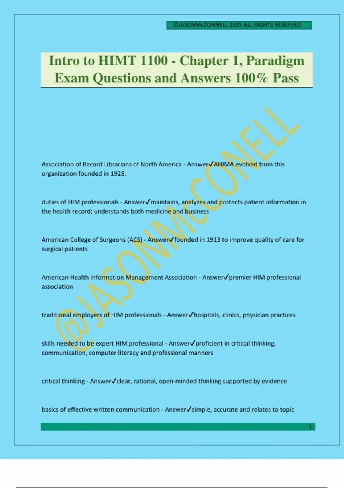 Intro to HIMT 1100 - Chapter 1, Paradigm Exam Questions and Answers 100 ...