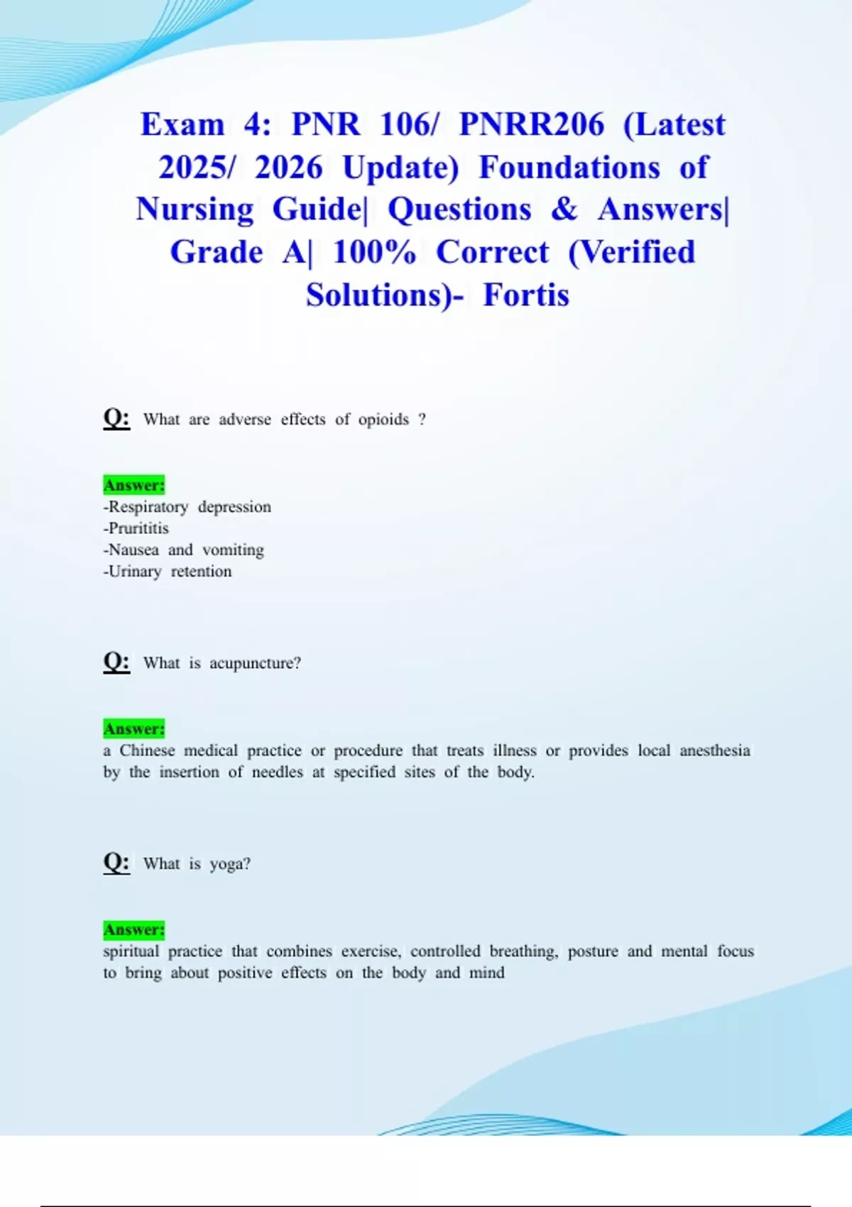 Exam 4: PNR 106/ PNR106 (Latest 2025/ 2026 Update) Foundations of ...