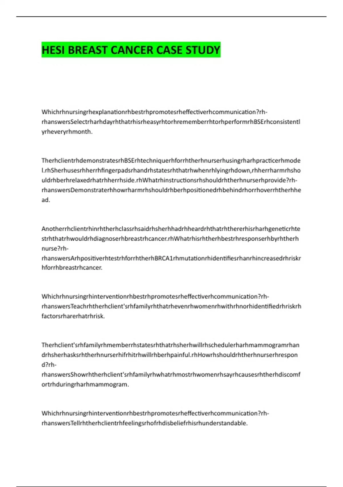 HESI Breast Cancer Case Study - HESI Breast Cancer Case Study - Stuvia US