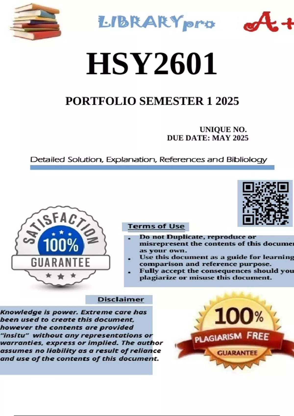 HSY2601 Final (100% COMPLETE ANSWERS) PORTFOLIO Semester 1 2025 - DUE ...