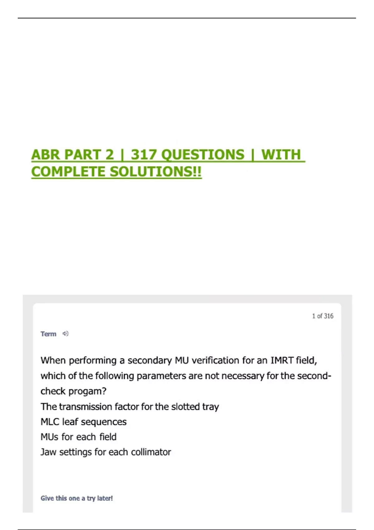 ABR PART 2 | 317 QUESTIONS | WITH COMPLETE SOLUTIONS!! - ABR - Stuvia US