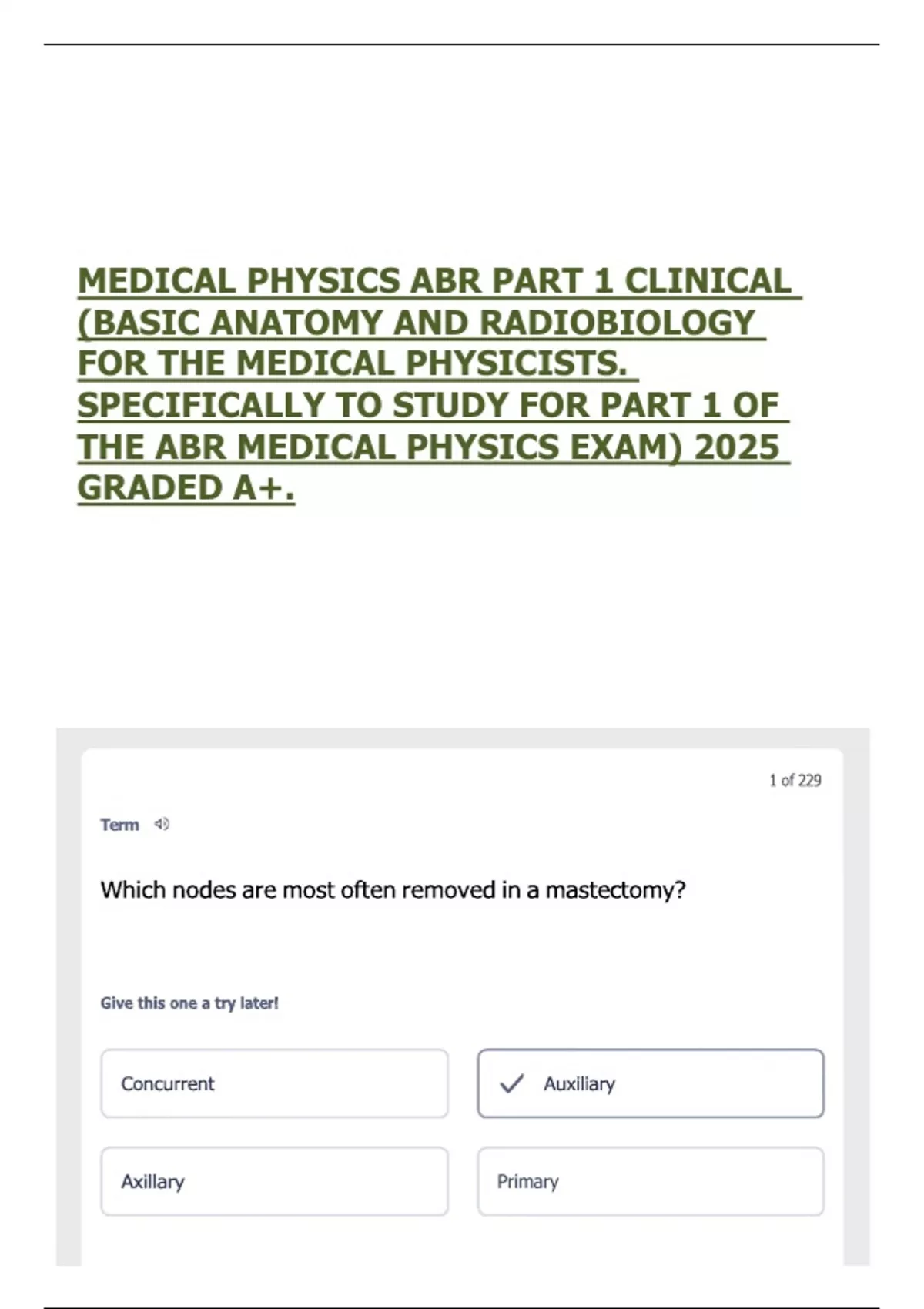 MEDICAL PHYSICS ABR PART 1 CLINICAL (BASIC ANATOMY AND RADIOBIOLOGY FOR ...