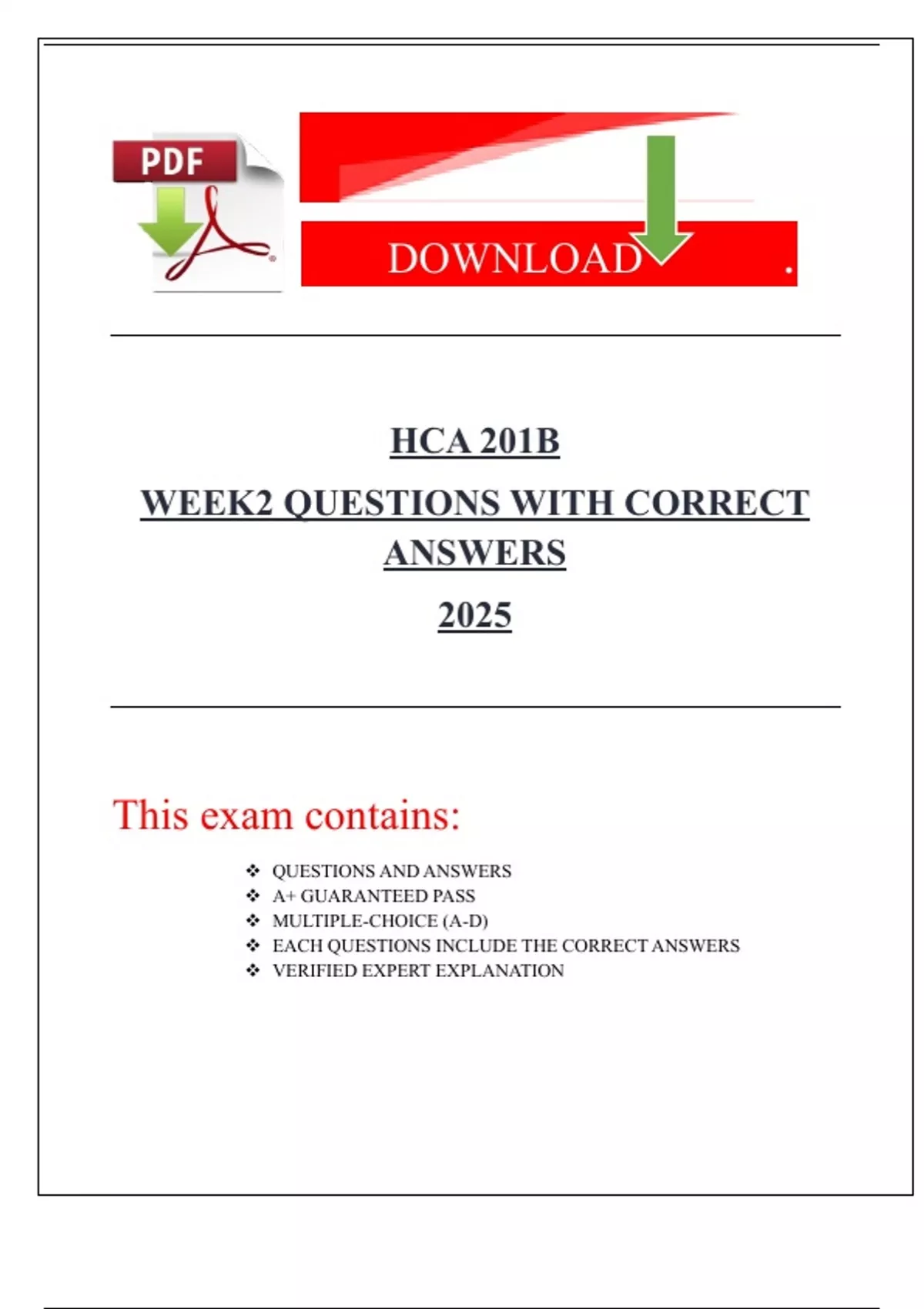 HCA 201B WEEK2 QUESTIONS WITH CORRECT ANSWERS 2025 - HCA 201 - Stuvia US
