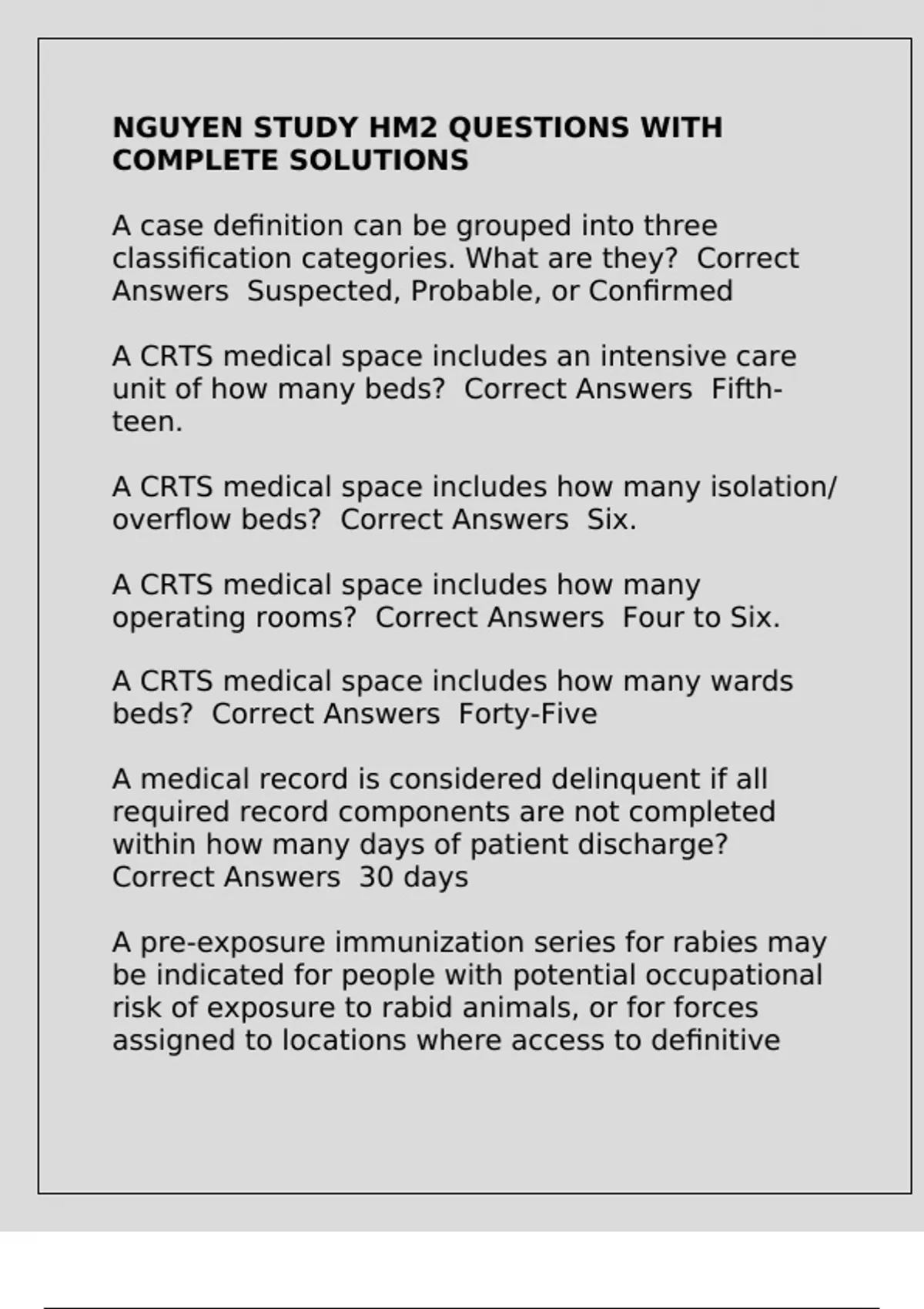 NGUYEN STUDY HM2 QUESTIONS WITH COMPLETE SOLUTIONS - HM2 - Stuvia US