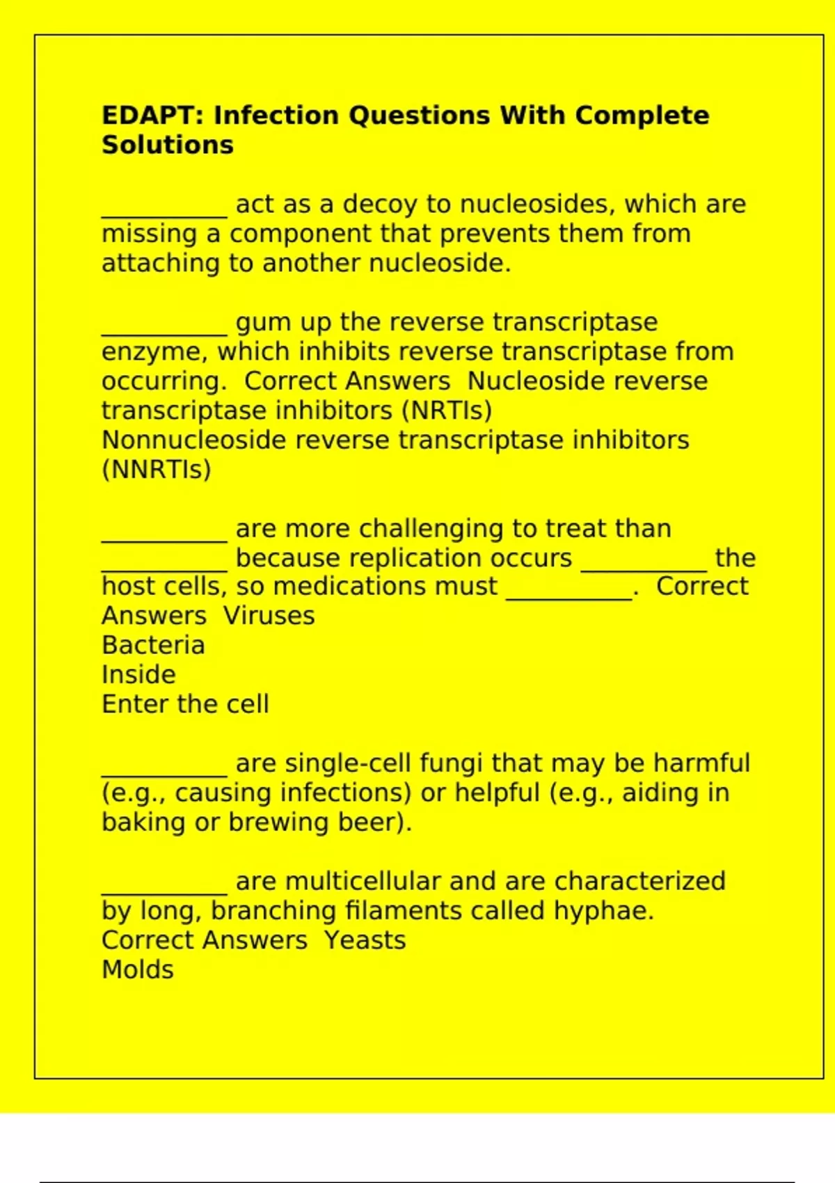 EDAPT: Infection Questions With Complete Solutions - EDAPT - Stuvia US