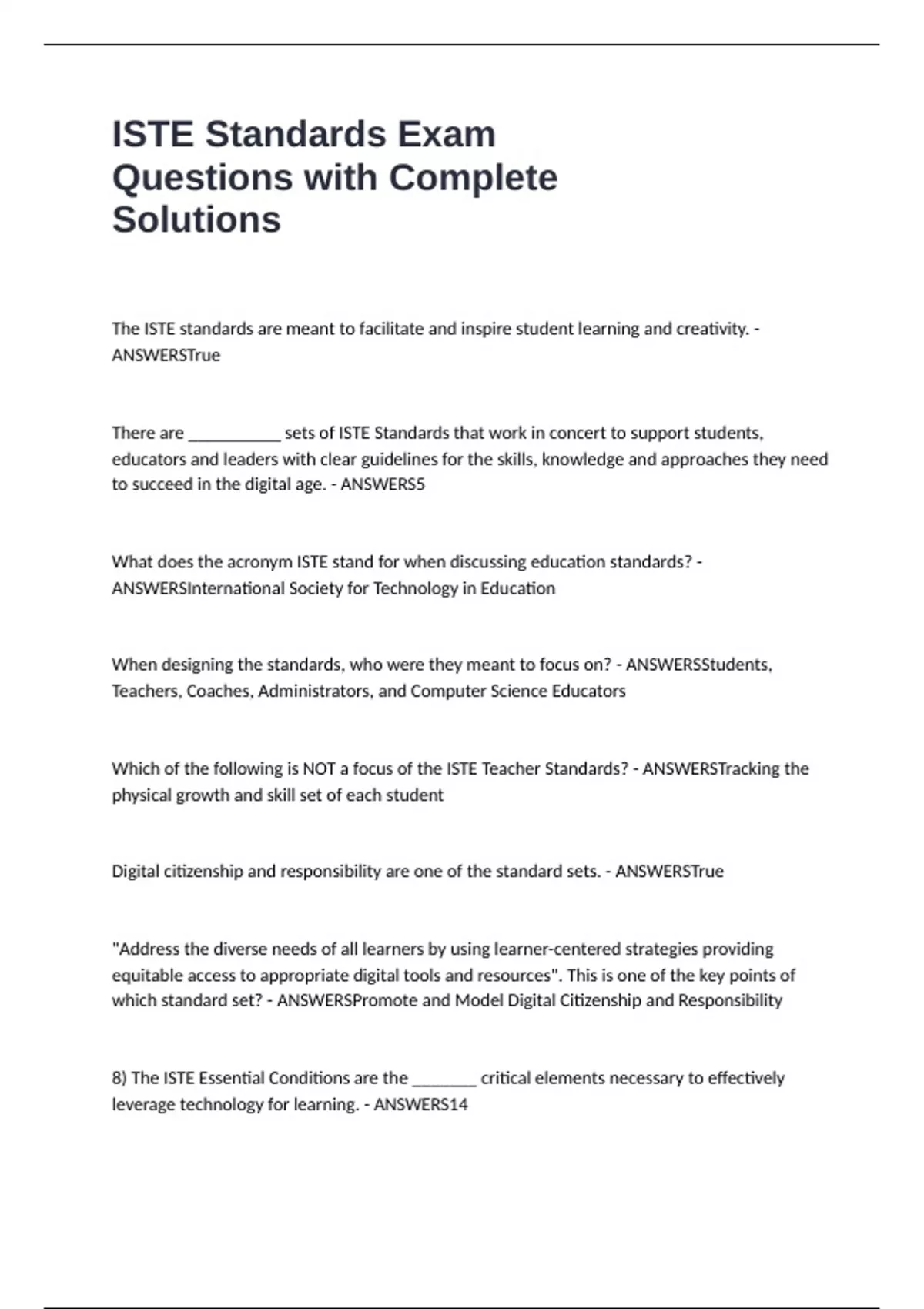 ISTE Standards Exam Questions with Complete Solutions - ISTE Standards ...