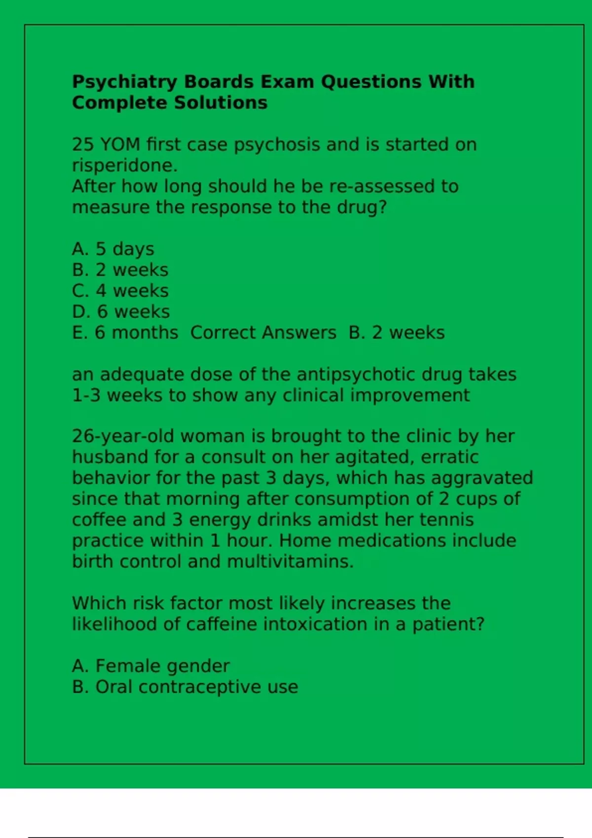 Psychiatry Boards Exam Questions With Complete Solutions - Psychiatry ...