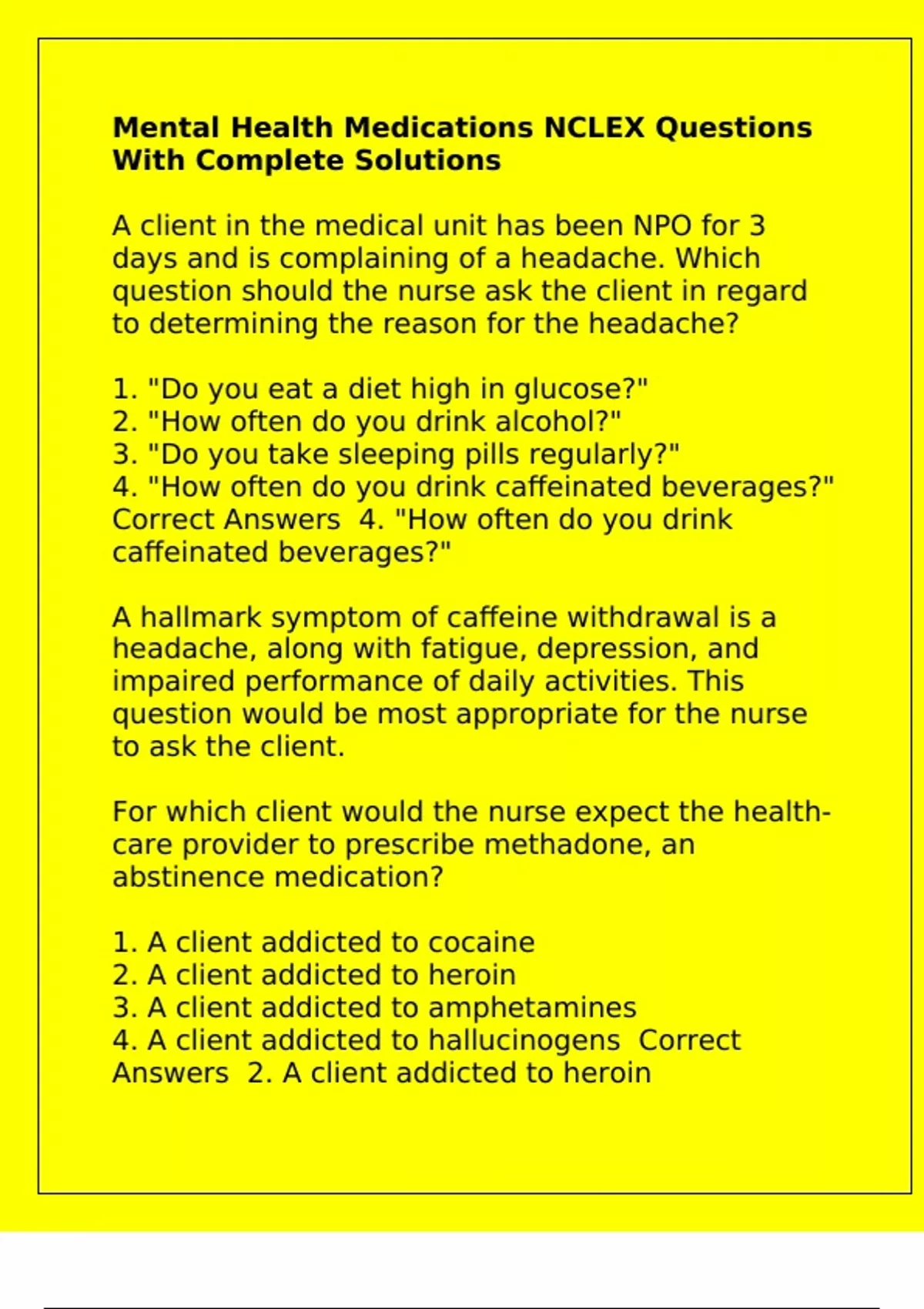 Mental Health Medications NCLEX Questions With Complete Solutions ...
