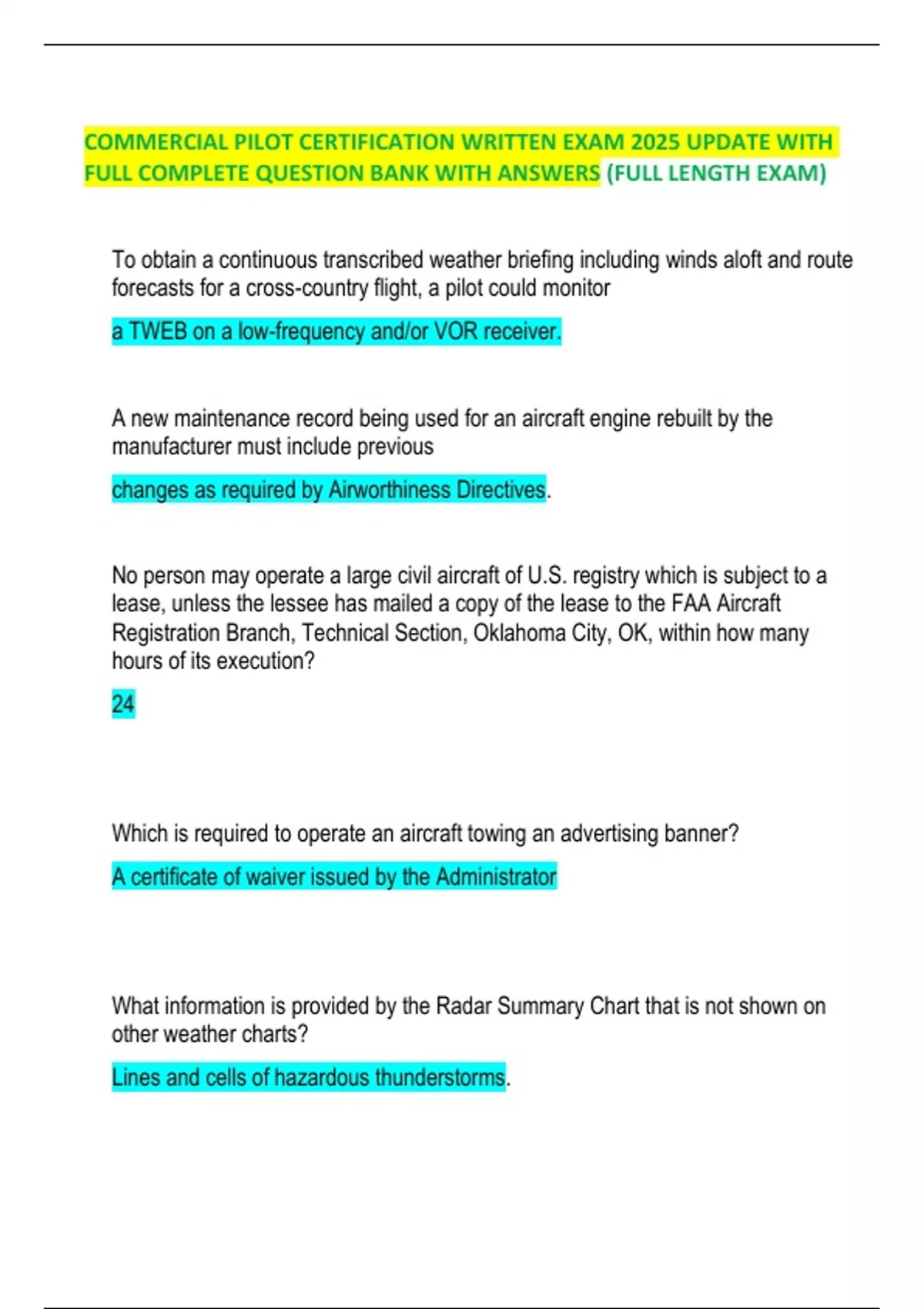 COMMERCIAL PILOT CERTIFICATION WRITTEN EXAM 2025 UPDATE WITH FULL ...