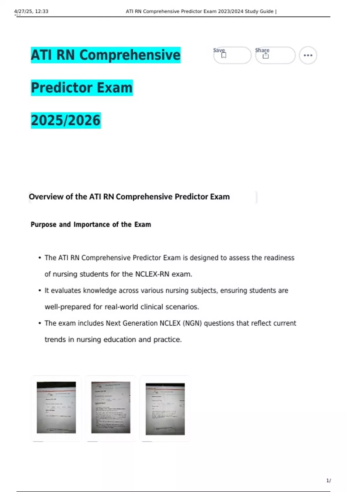 ATI RN Comprehensive Predictor Exam 2025/2026 - ATI COMPREHENSIVE ...