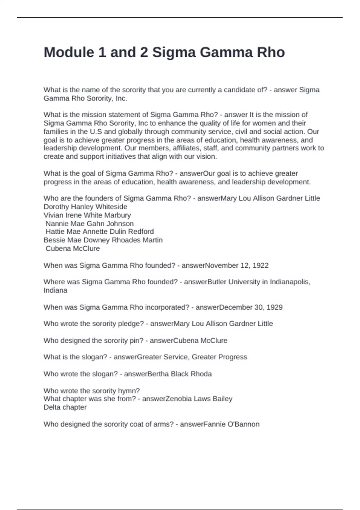 Module 1 and 2 Sigma Gamma Rho Questions with Solutions - Sigma Gamma ...