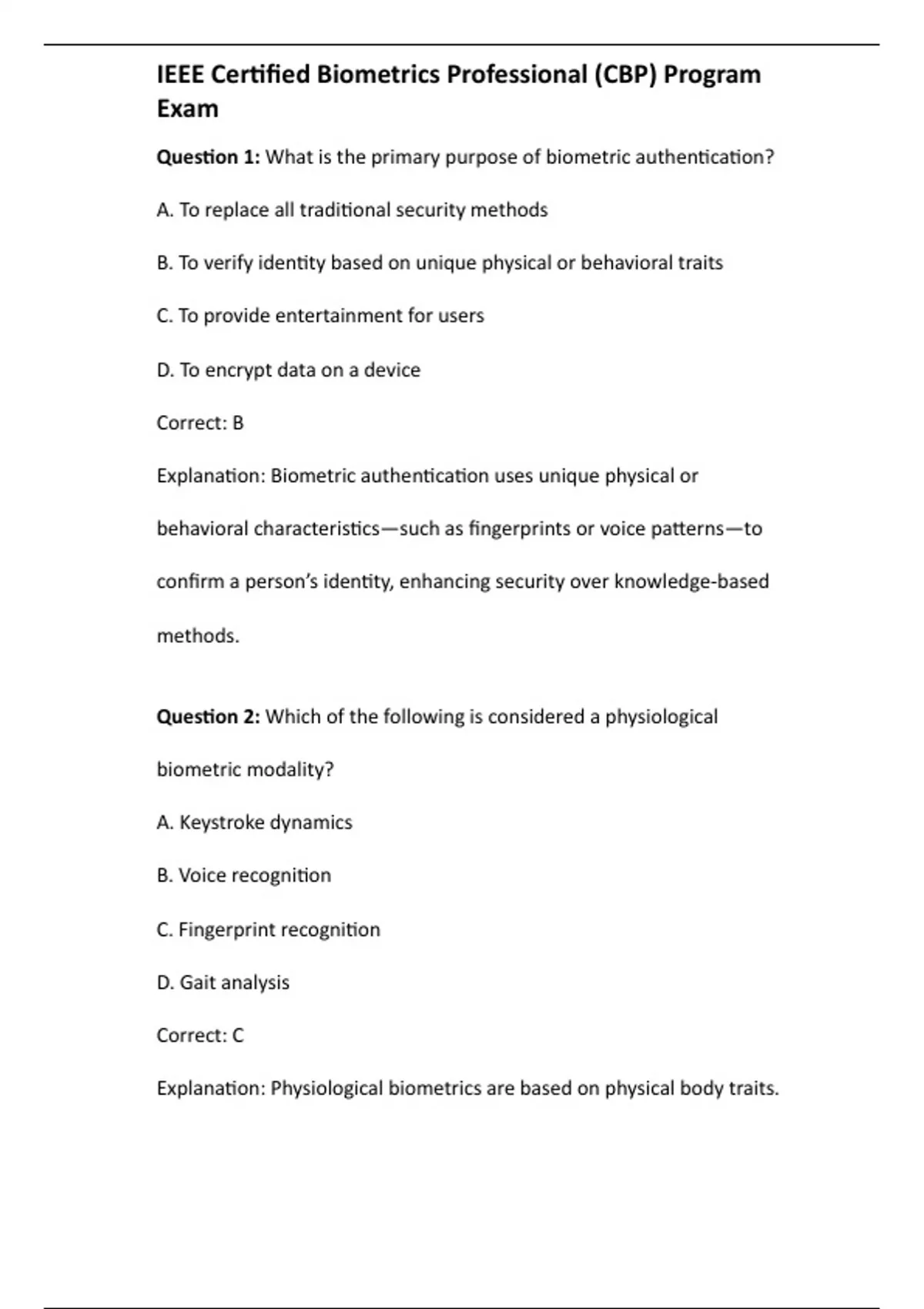 IEEE Certified Biometrics Professional (CBP) Program Exam - Computer ...