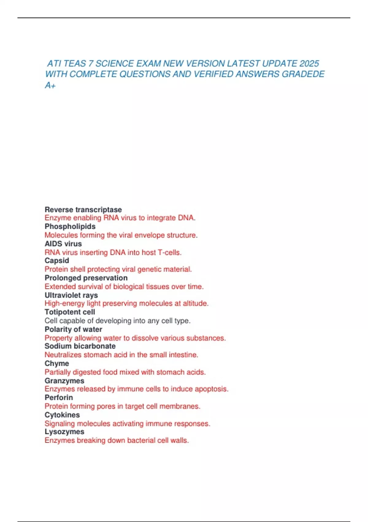 ATI TEAS 7 Science Exam 2025 – Updated Version with Complete Questions ...
