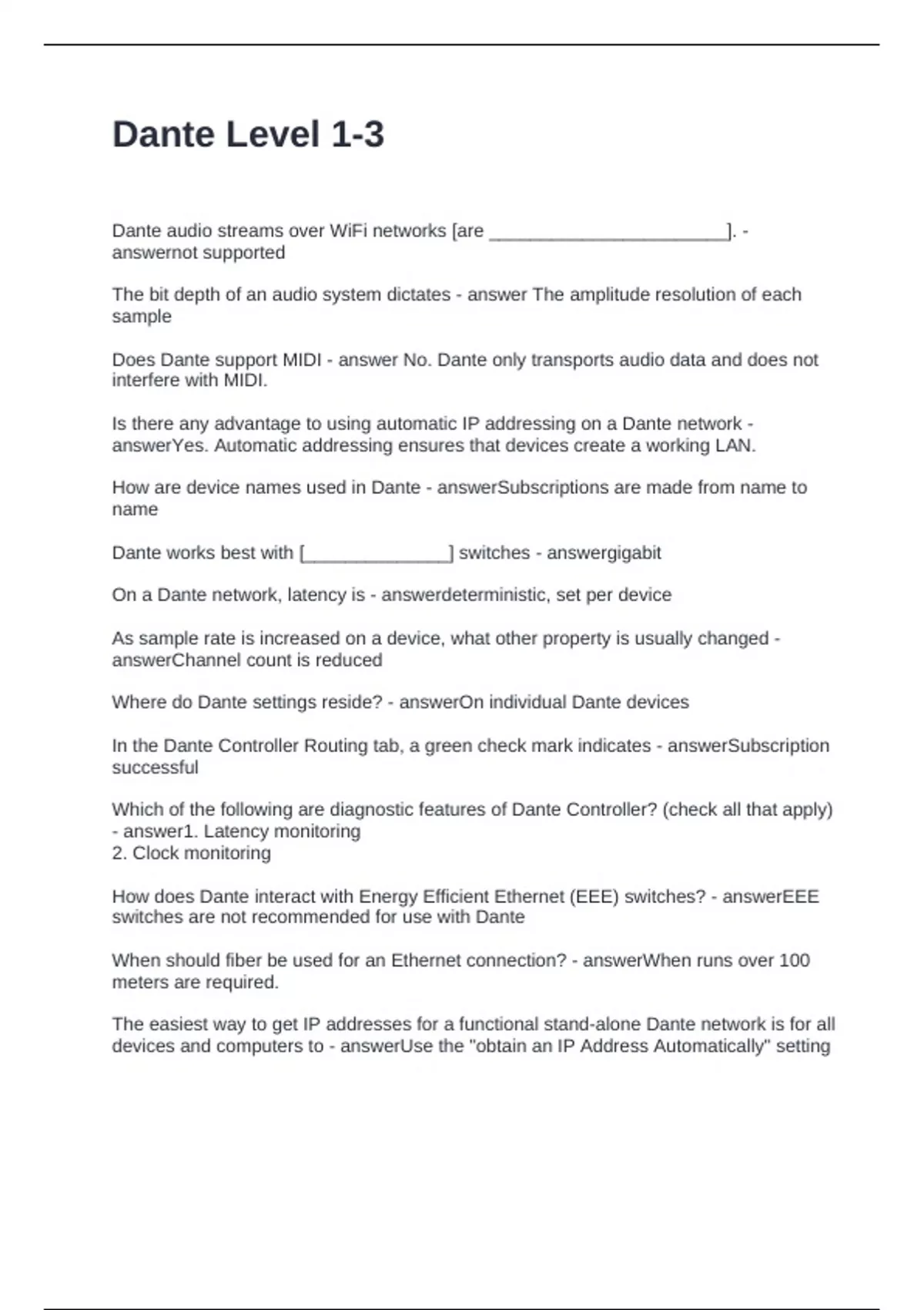 Dante Level 1-3 Questions and Answers 2025 - Dante levels - Stuvia US