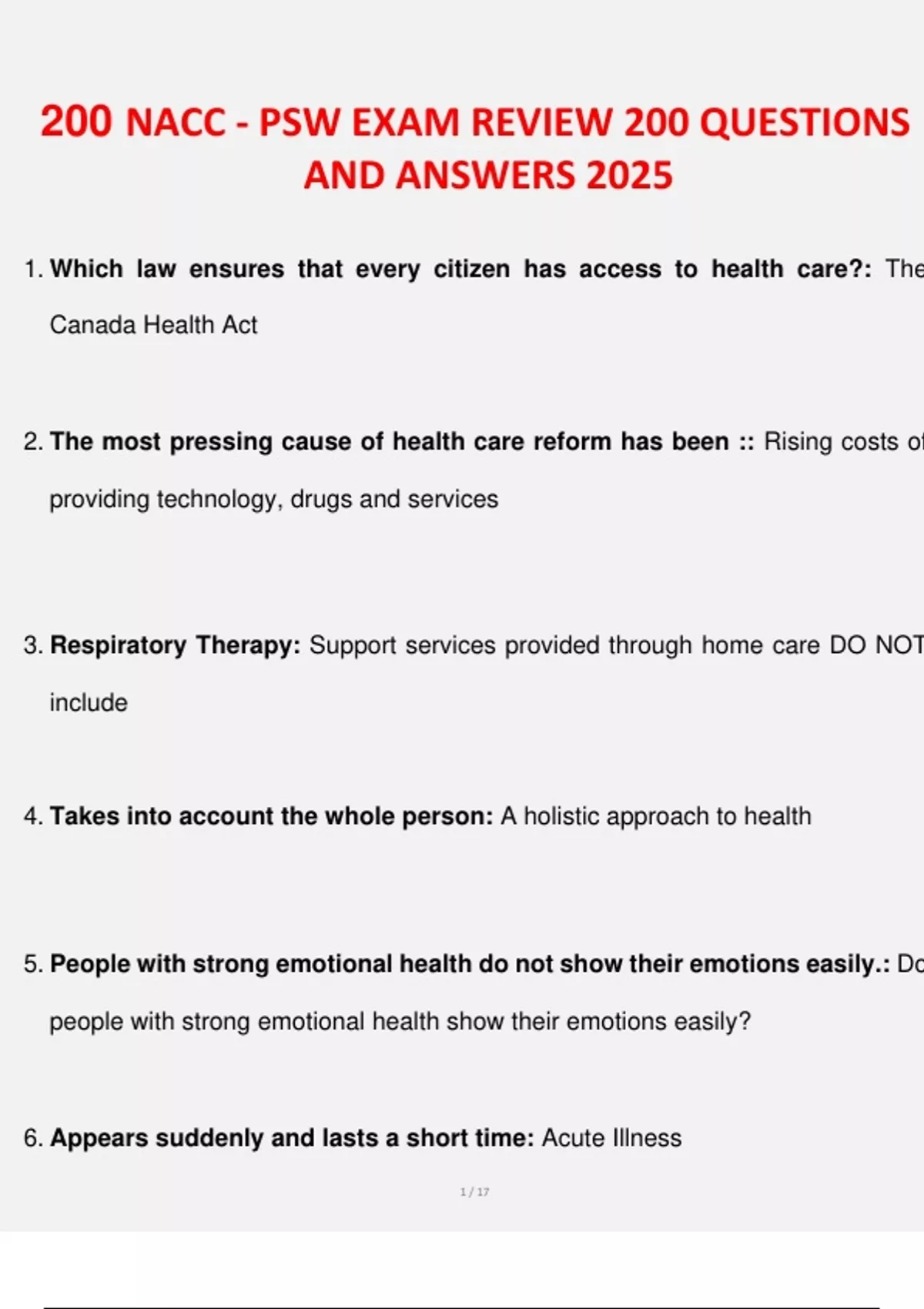 200 NACC - PSW EXAM REVIEW 200 QUESTIONS AND ANSWERS 2025. - NACC - PSW ...