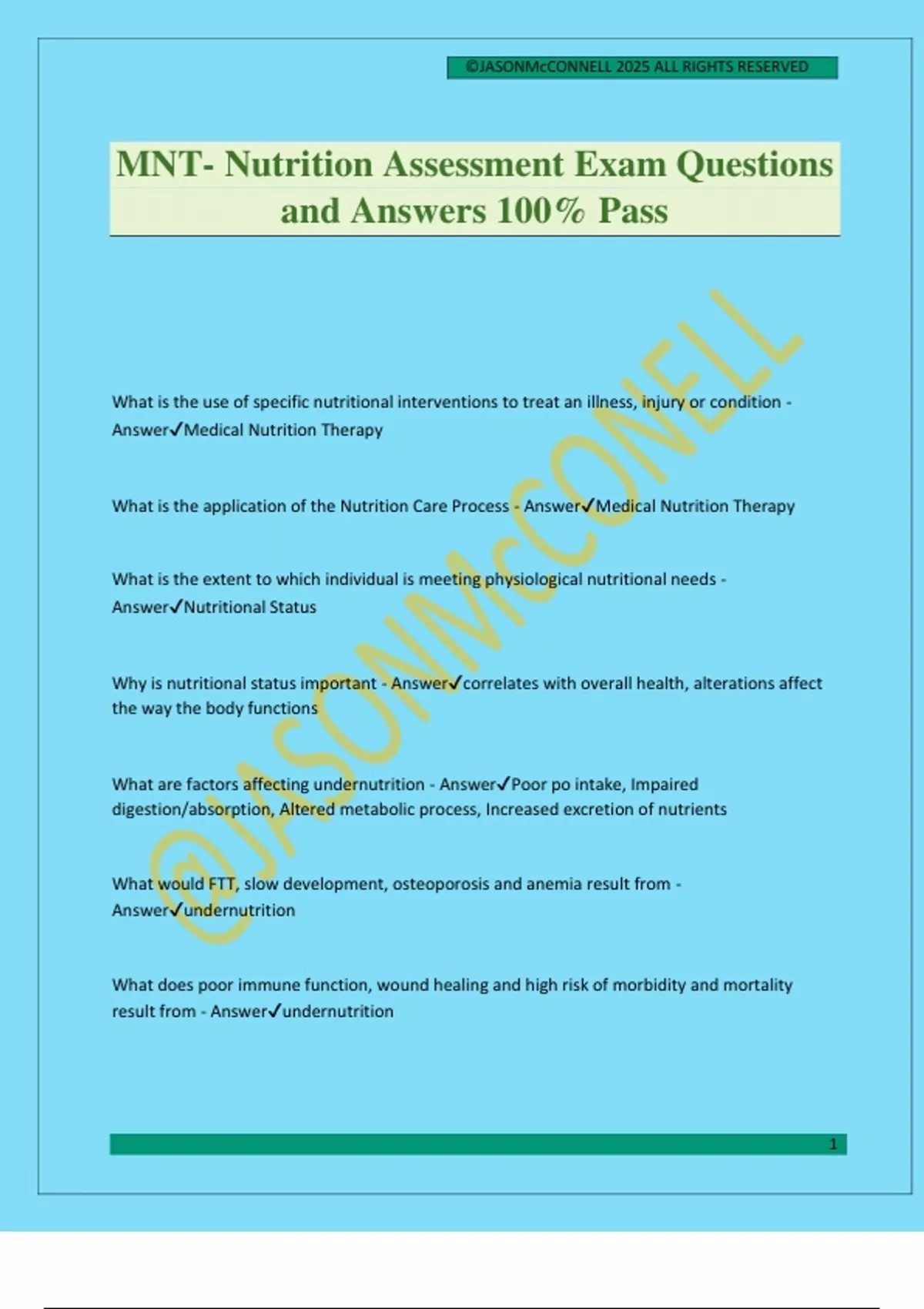 MNT- Nutrition Assessment Exam Questions and Answers 100% Pass - MNT ...