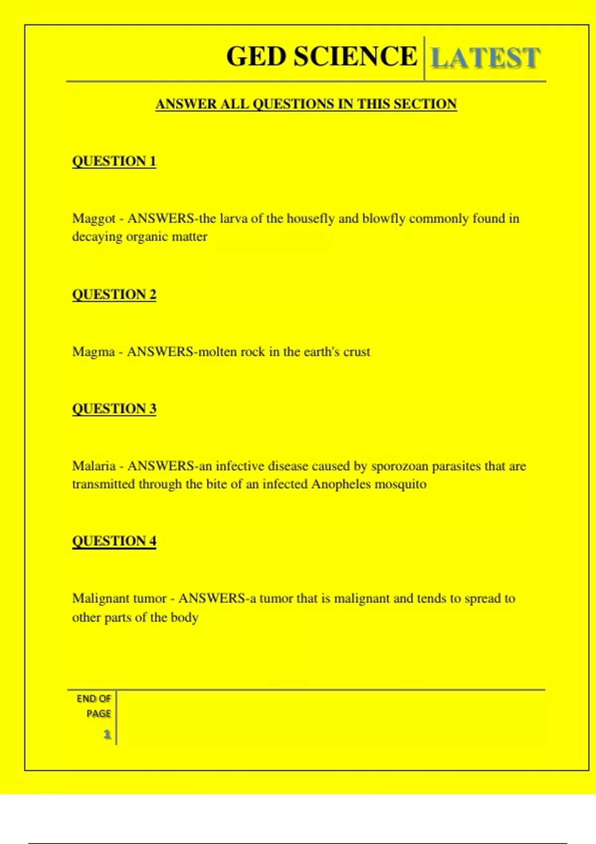 GED SCIENCE QUESTIONS AND ANSWERS 2025 - GED SCIENCE - Stuvia US