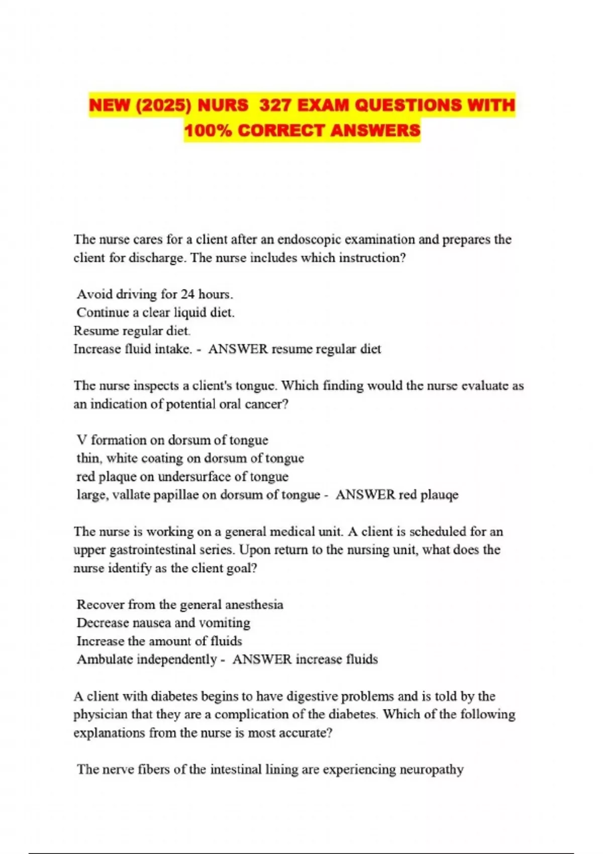 NURS 327/ NURS327 PACKAGED EXAMS WITH REALISTIC, VERIFIED PRACTICE ...