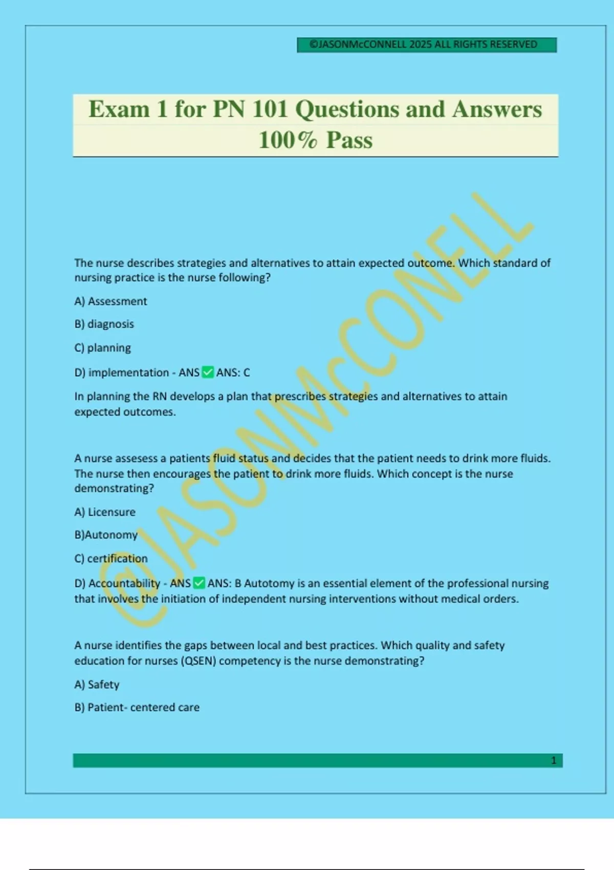 Exam 1 for PN 101 Questions and Answers 100% Pass - PN 101 - Stuvia US
