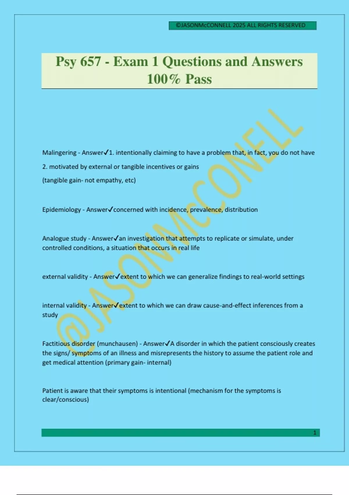 Psy 657 - Exam 1 Questions and Answers 100% Pass - PSY 657 - Stuvia US