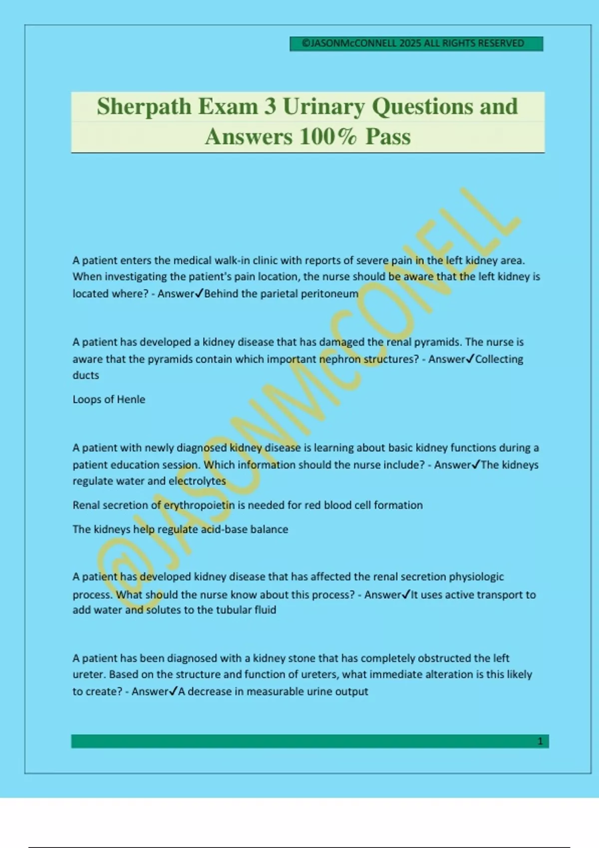 Sherpath Exam 3 Urinary Questions and Answers 100% Pass - Sherpath - Stuvia US