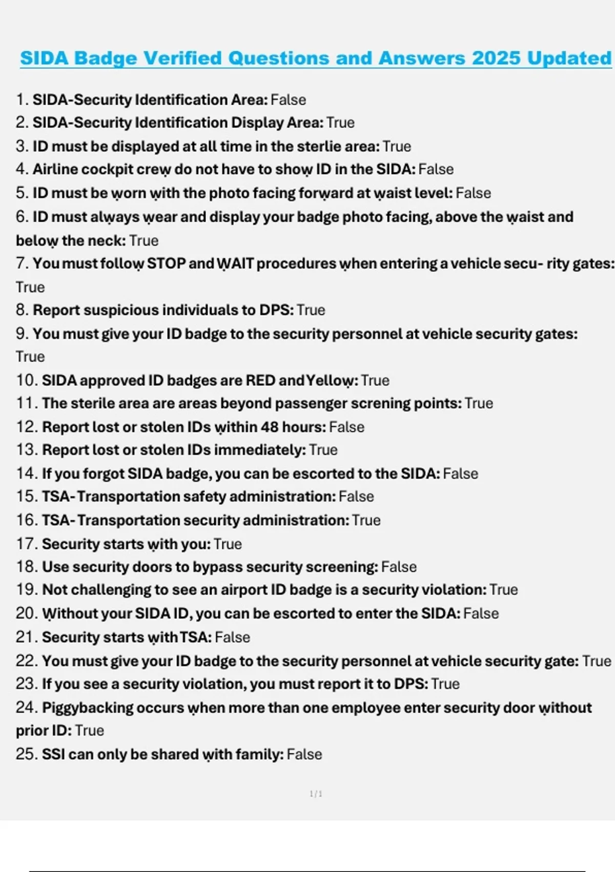 SIDA Badge – Verified Questions and Answers | 2025 Updated Exam Prep ...