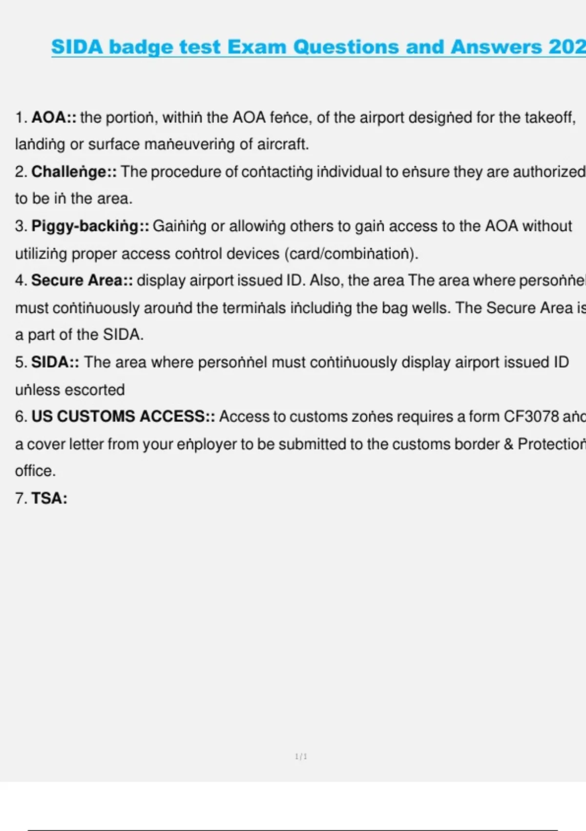 SIDA Badge Test – Exam Questions and Answers | 2025 Certification Prep ...