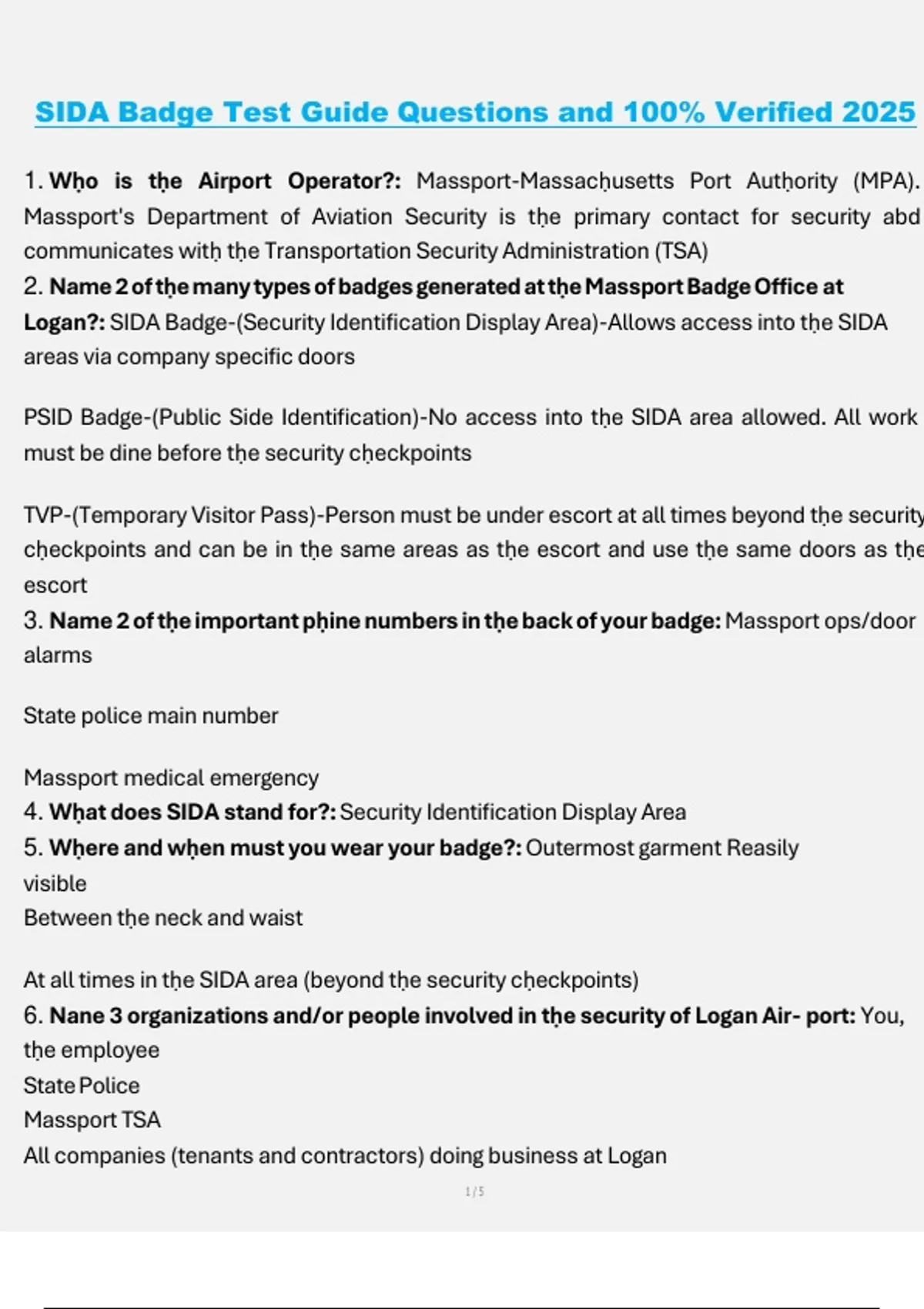 SIDA Badge Test Guide – 100% Verified Questions and Answers | 2025 ...