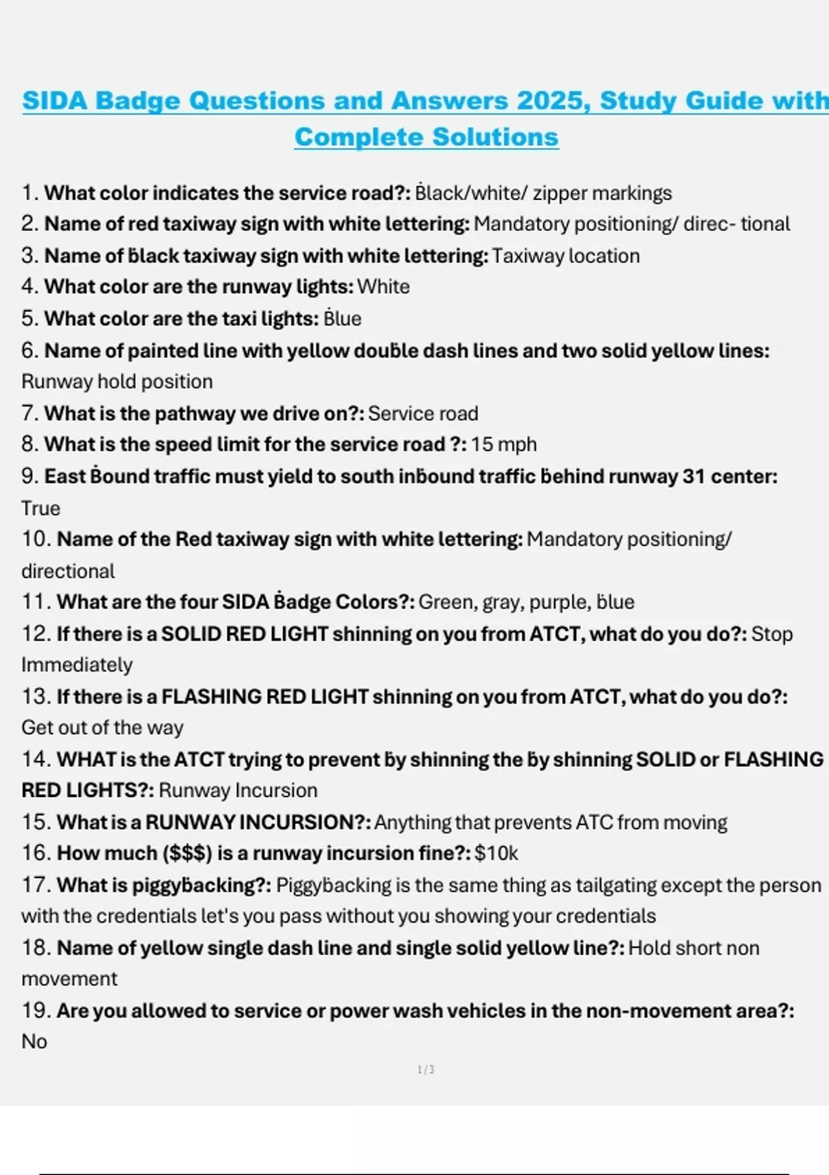 SIDA Badge Questions and Answers – 2025 Study Guide with Complete ...