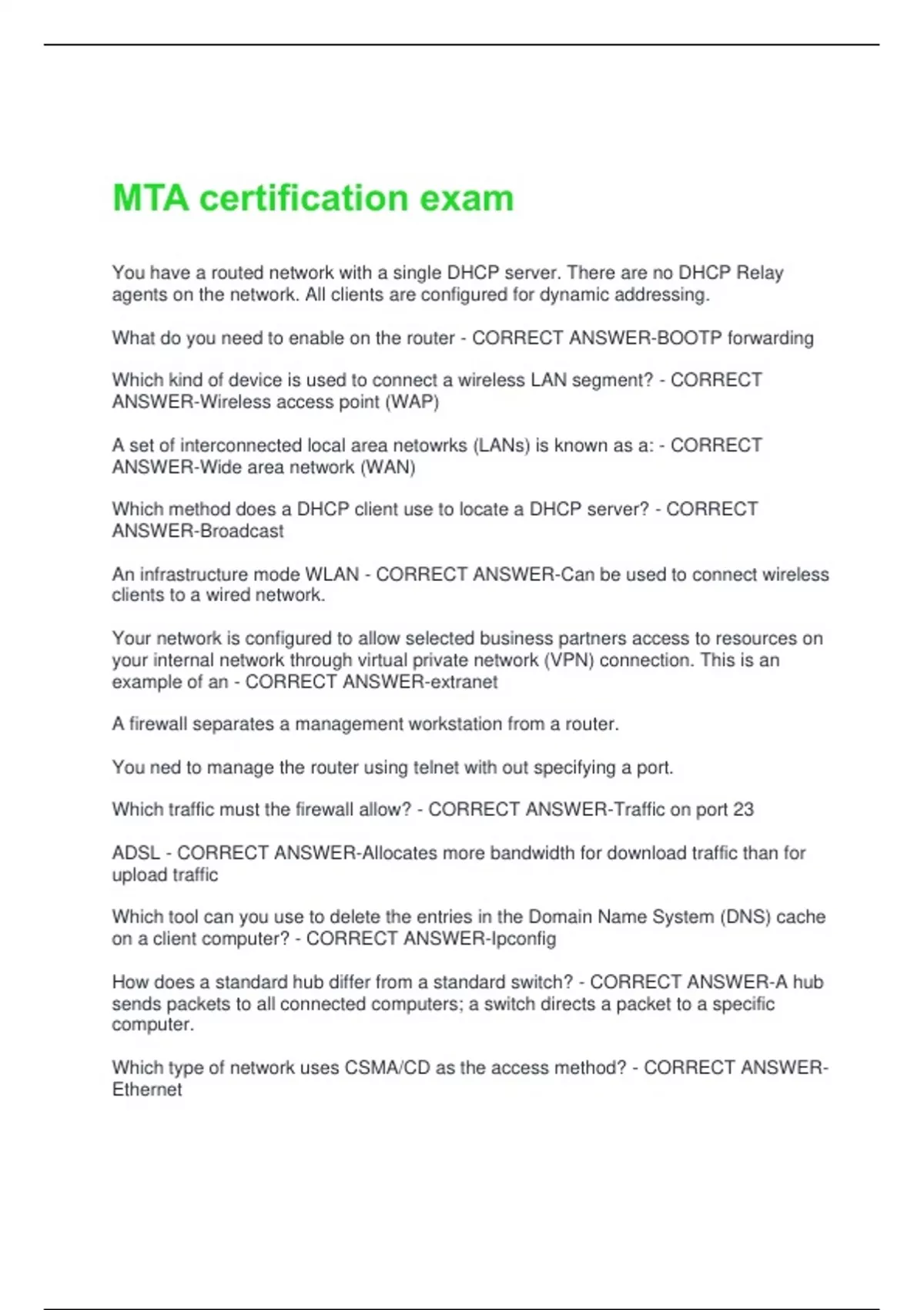 MTA certification exam Newest Version as of 2025 Actual Questions and Answers 100% Correct - MTA ...