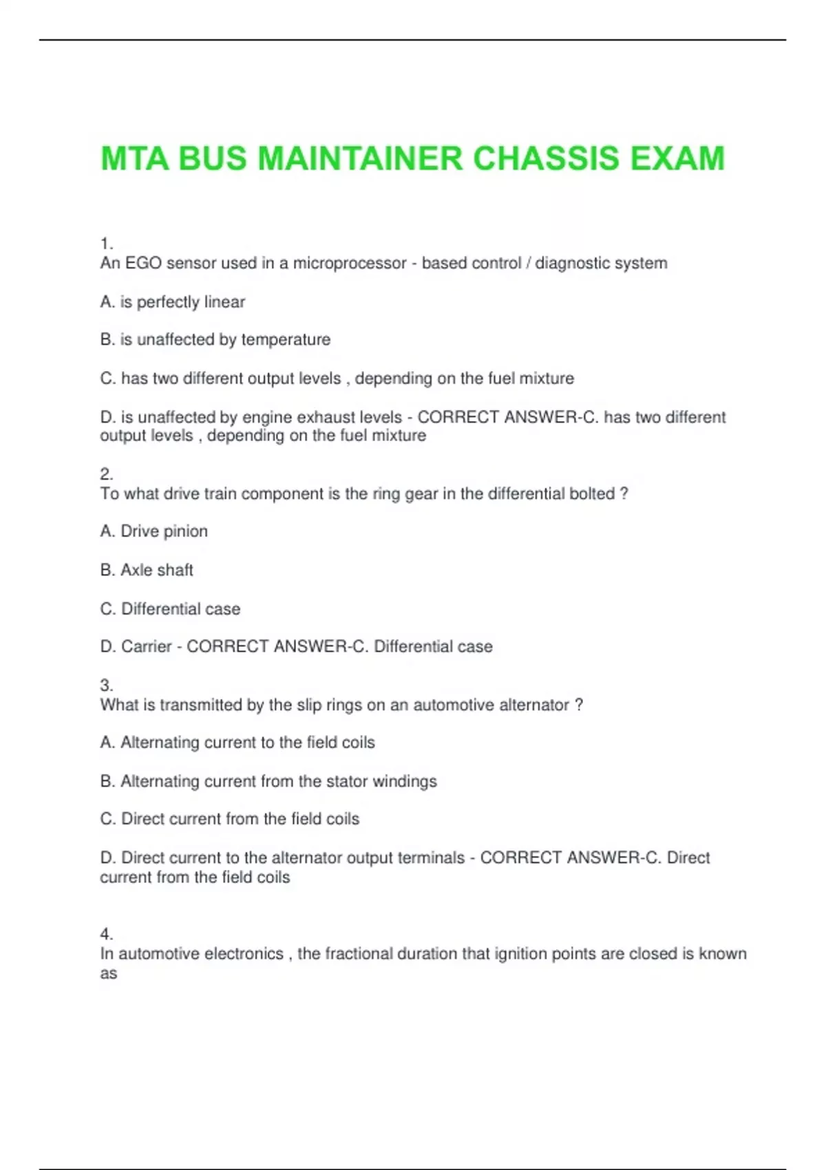 MTA BUS MAINTAINER CHASSIS EXAM 2025 QUESTIONS WITH 100% VERIFIED ANSWERS!! - MTA BUS MAINTAINER ...