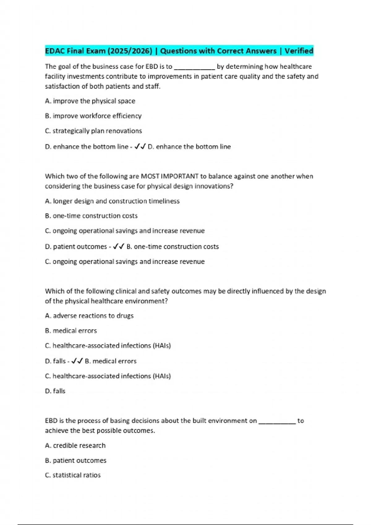 EDAC Final Exam (2025/2026) | Questions with Correct Answers | Verified ...