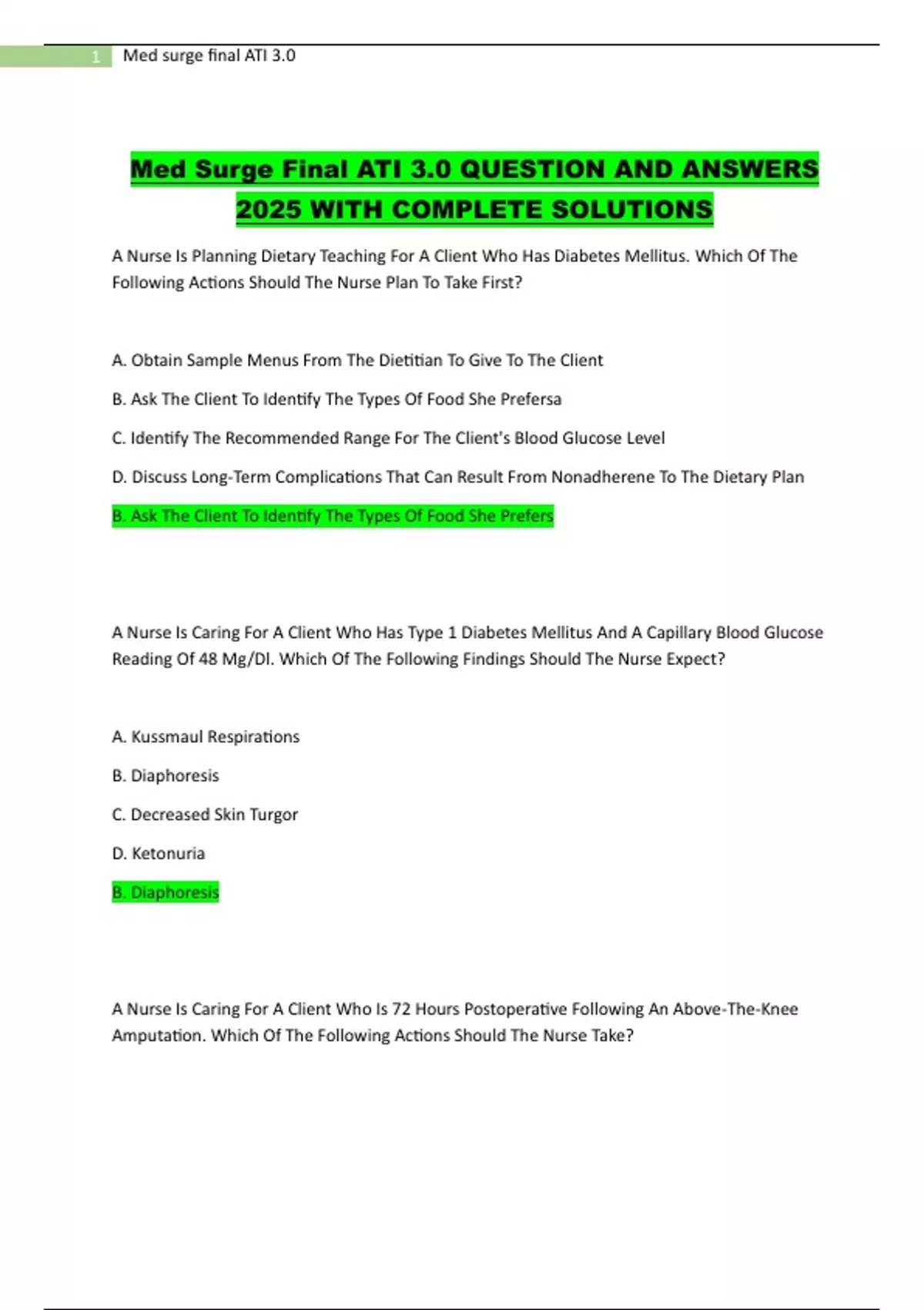 Med Surge Final ATI 3.0 QUESTION AND ANSWERS 2025 WITH COMPLETE SOLUTIONS - Med Surge . - Stuvia US