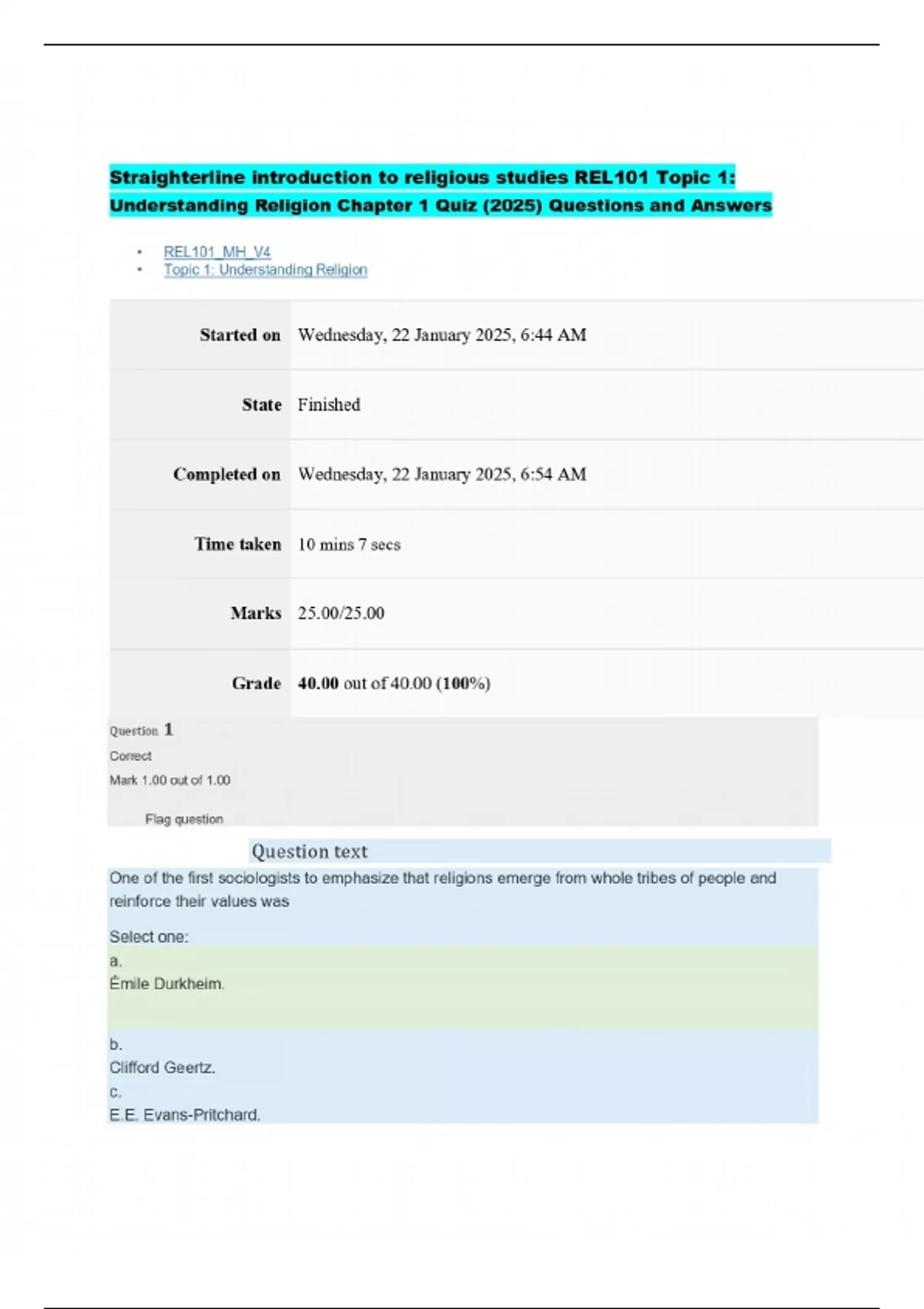 Straighterline introduction to religious studies REL101 Topic 1 ...