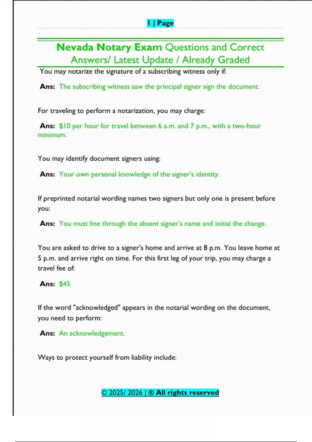 Nevada Notary Public Exam – 2025/2026 – Complete Q&A Guide with Correct ...