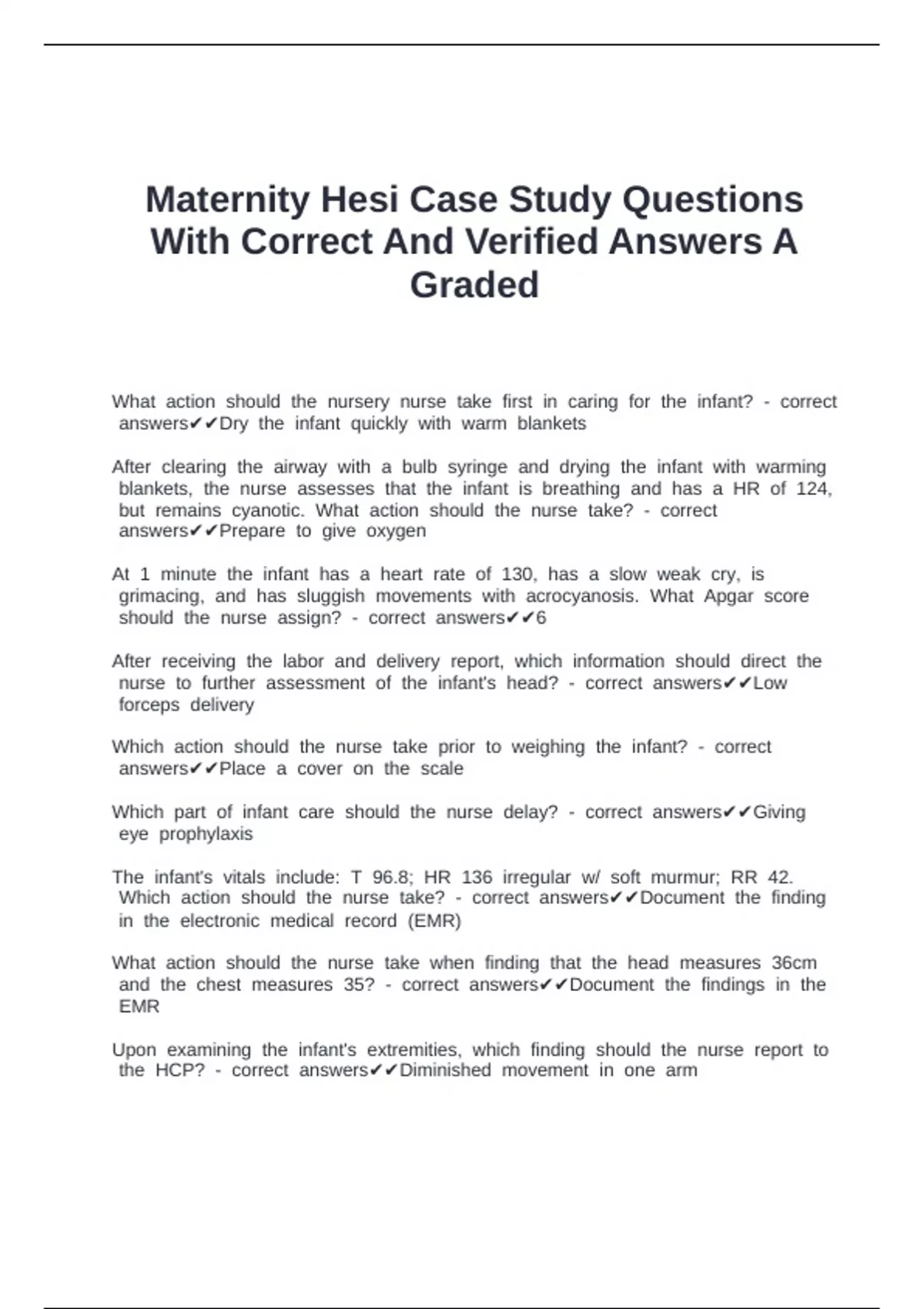 Maternity Hesi Case Study Questions With Correct And Verified Answers A ...