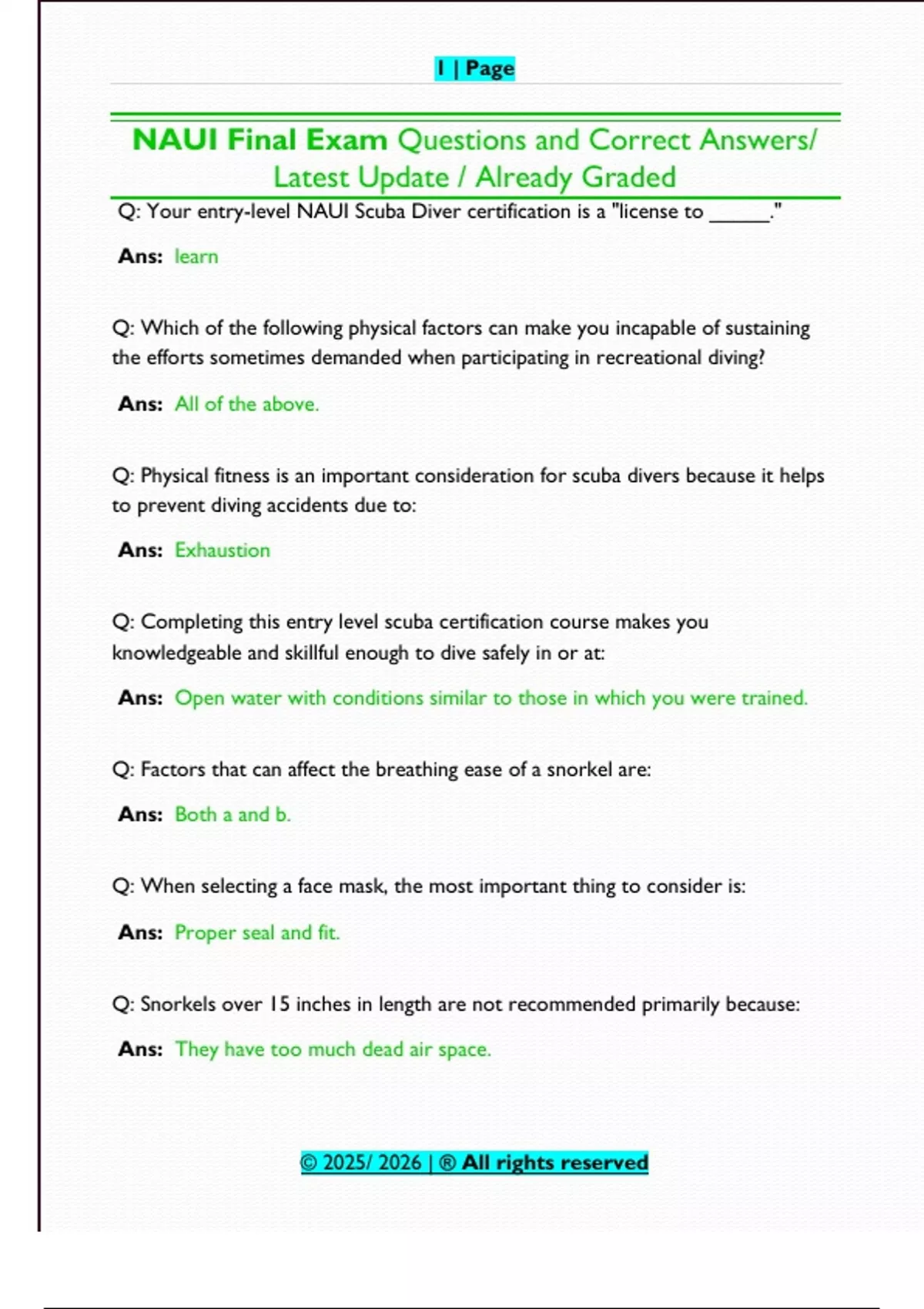 NAUI Final Exam – 2025/2026 – Comprehensive Certification Q&A Review ...