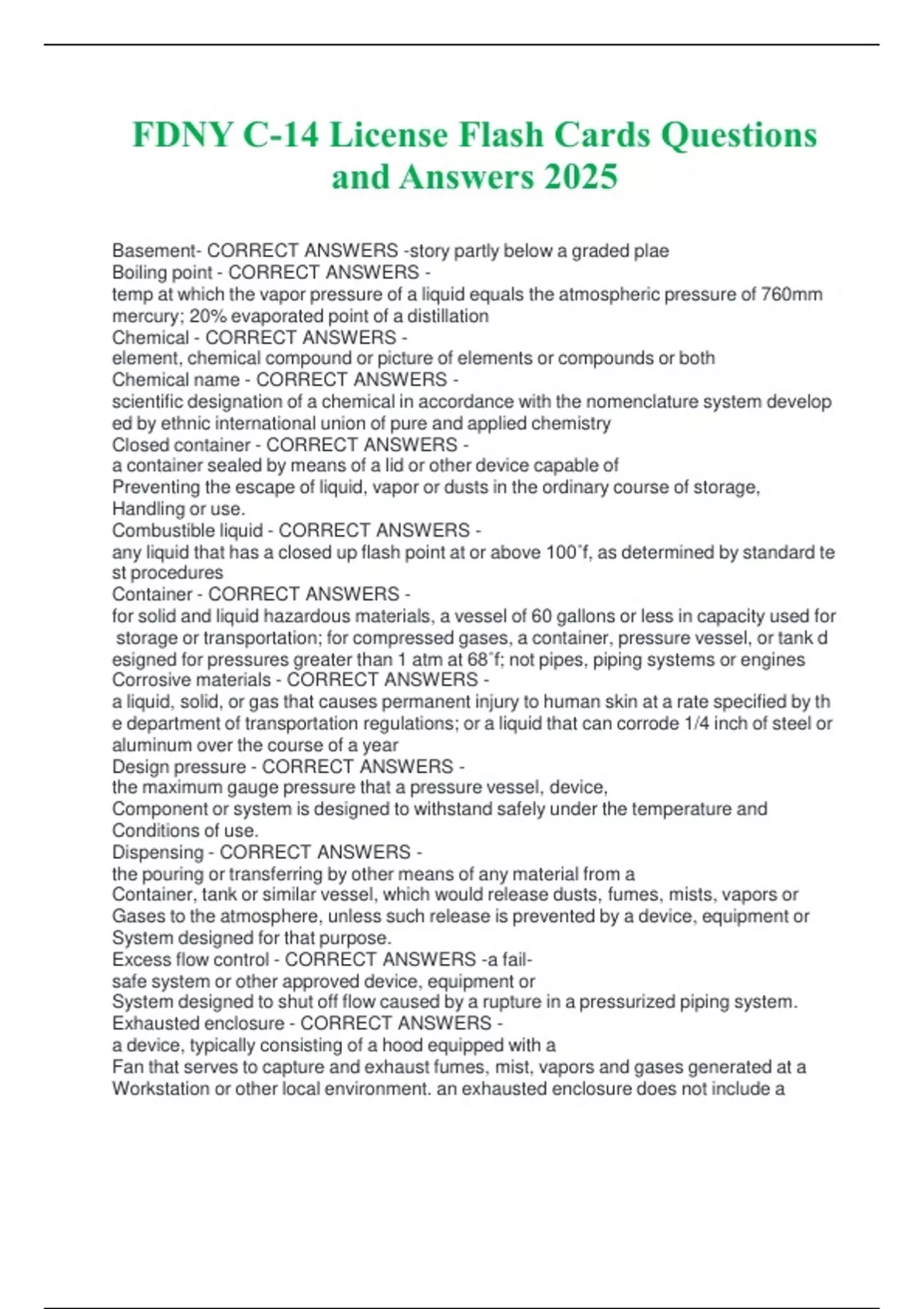 FDNY C-14 License Flash Cards Questions and Answers 2025 - FDNY - Stuvia US