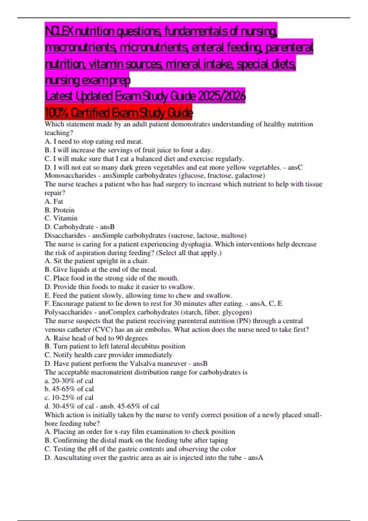 NCLEX nutrition questions, fundamentals of nursing, macronutrients ...