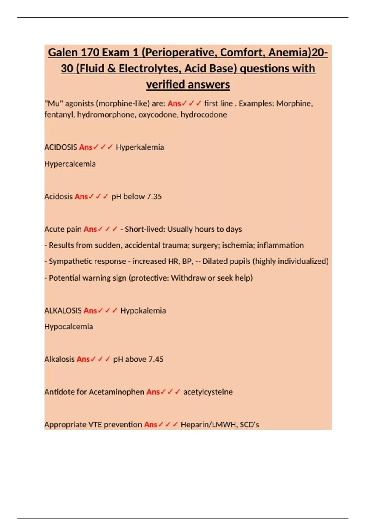 Galen 170 Exam 1 (Perioperative, Comfort, Anemia)20-30 (Fluid ...
