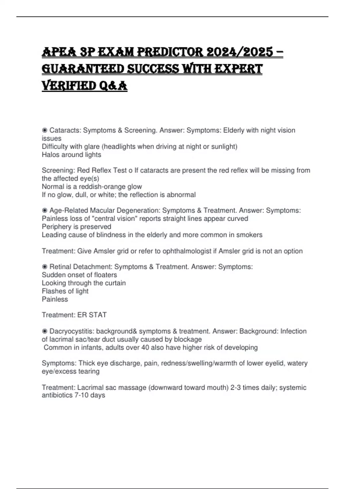 APEA 3P Predictor Exam 2024/2025 – Updated Questions and Answers with ...