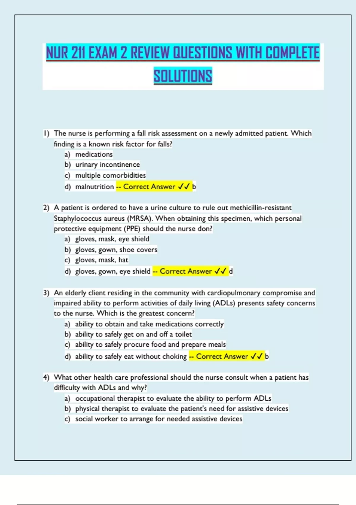NUR 211 EXAM 2 REVIEW QUESTIONS WITH COMPLETE SOLUTIONS - NUR 211 ...
