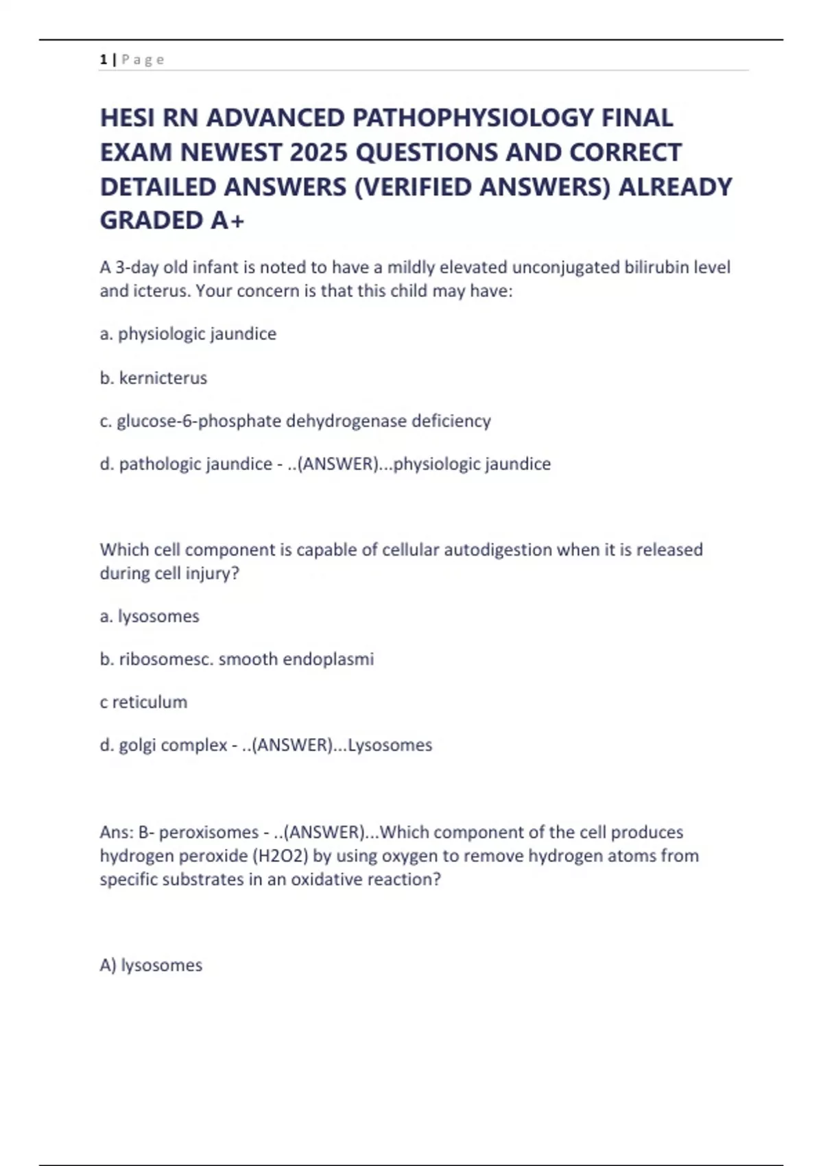 HESI RN ADVANCED PATHOPHYSIOLOGY FINAL EXAM NEWEST 2025 QUESTIONS AND ...
