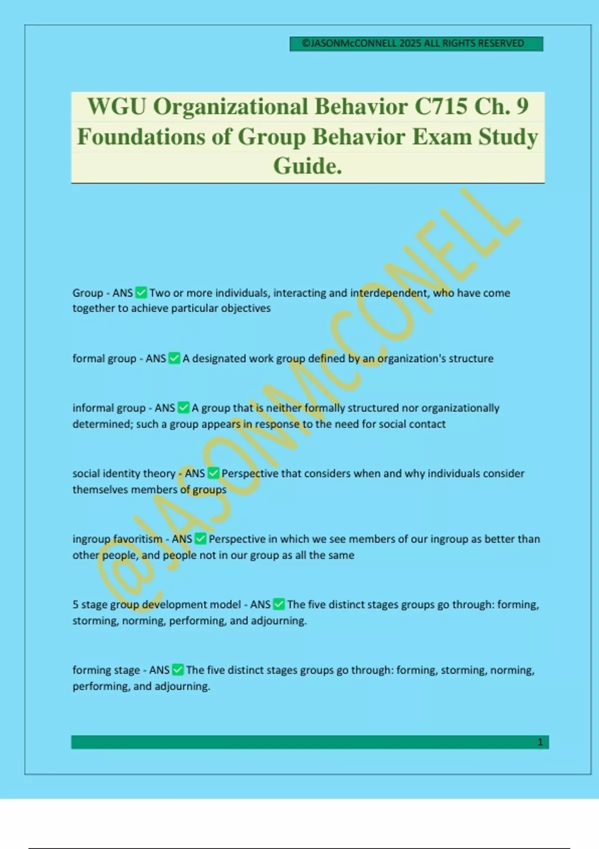 WGU Organizational Behavior C715 Ch. 9 Foundations of Group Behavior ...