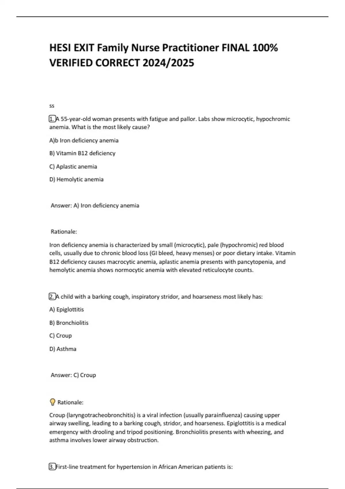HESI EXIT Family Nurse Practitioner FINAL 2024/ predictor - Hesi family ...
